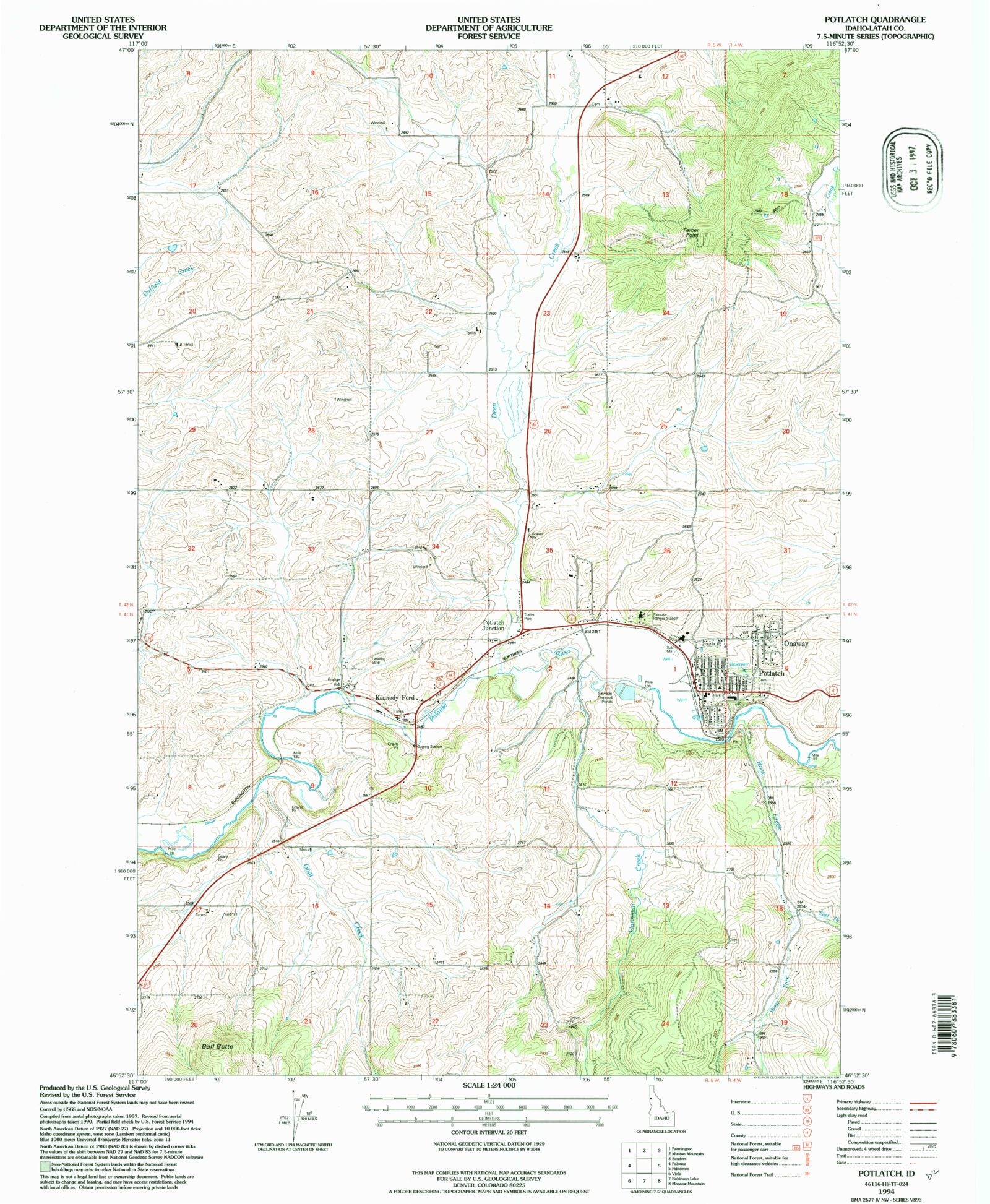 Classic USGS Potlatch Idaho 7.5'x7.5' Topo Map – MyTopo Map Store