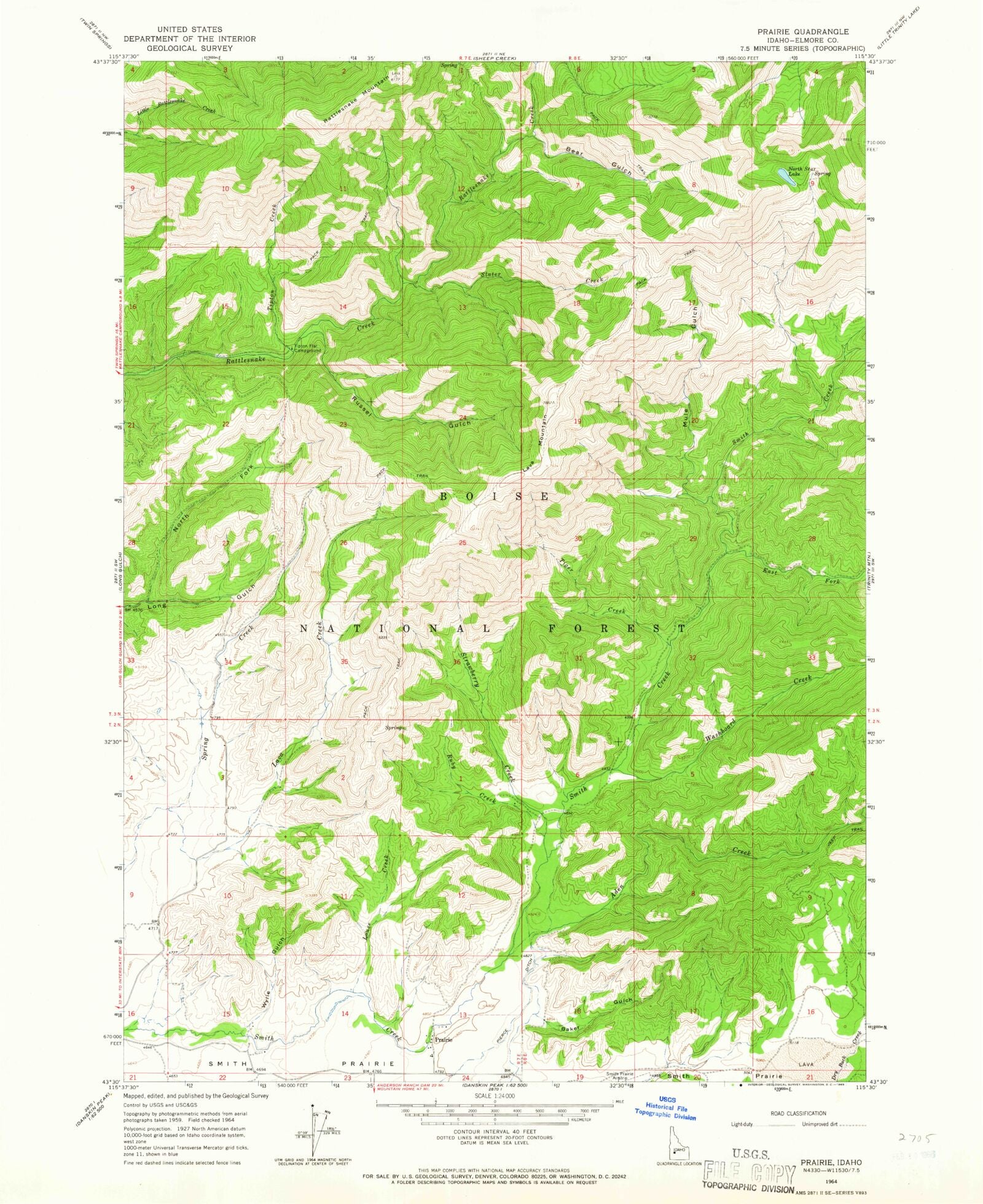 Classic USGS Prairie Idaho 7.5'x7.5' Topo Map – MyTopo Map Store