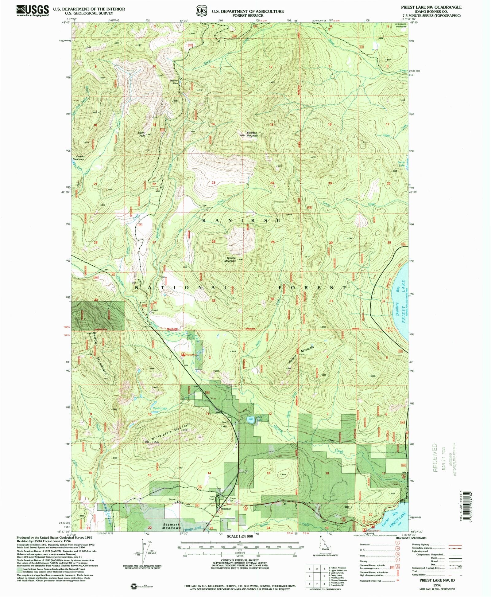 Classic USGS Priest Lake NW Idaho 7.5'x7.5' Topo Map – MyTopo Map Store