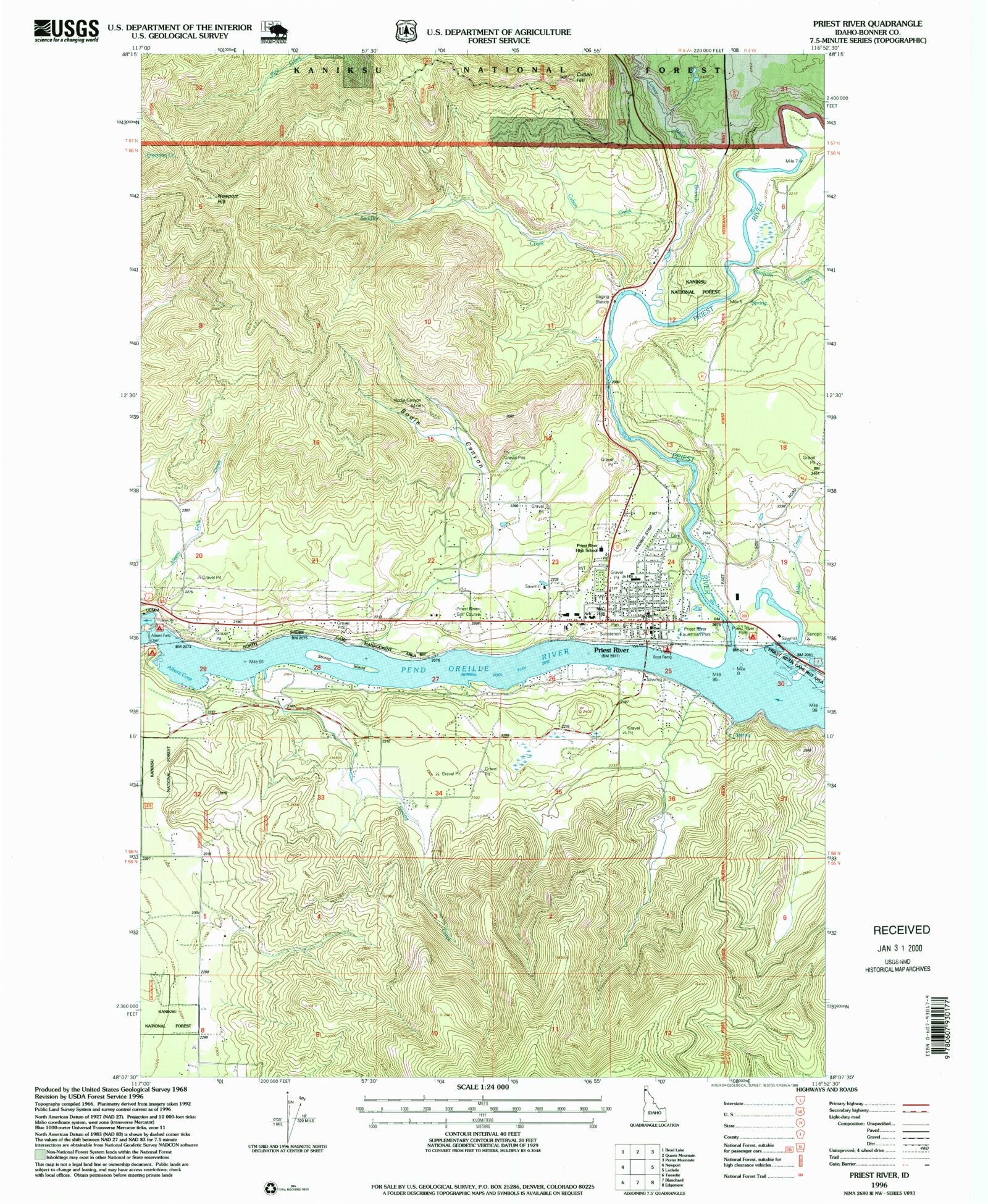 Classic USGS Priest River Idaho 7.5'x7.5' Topo Map – MyTopo Map Store