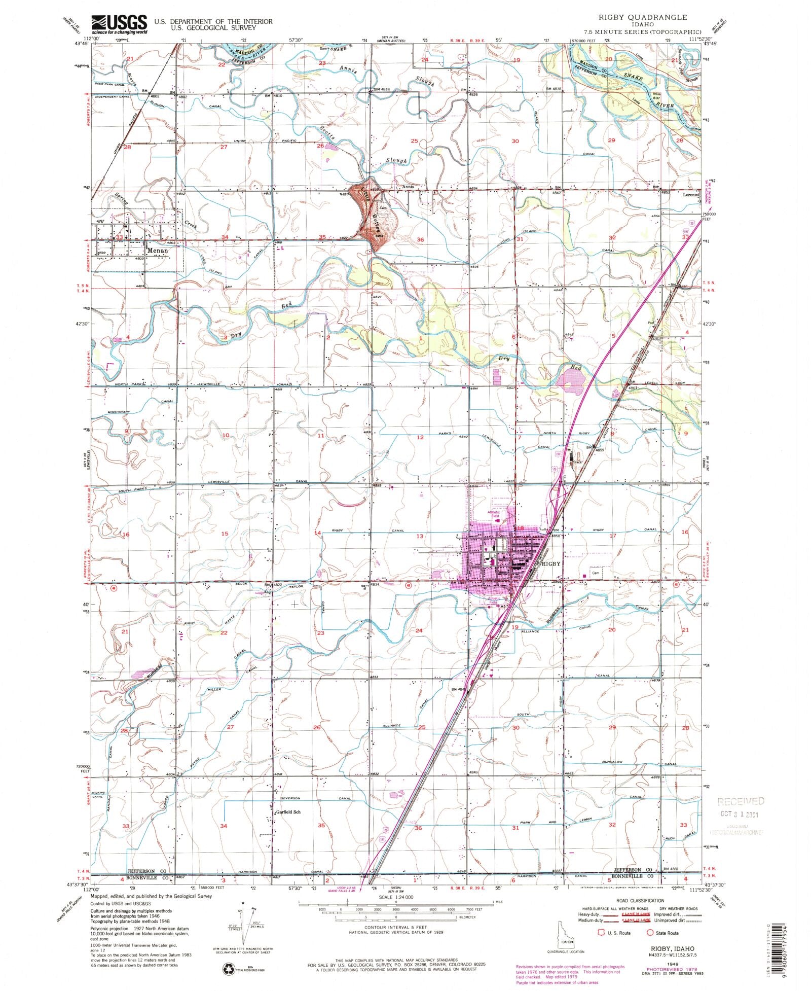 Classic USGS Rigby Idaho 7.5'x7.5' Topo Map – MyTopo Map Store
