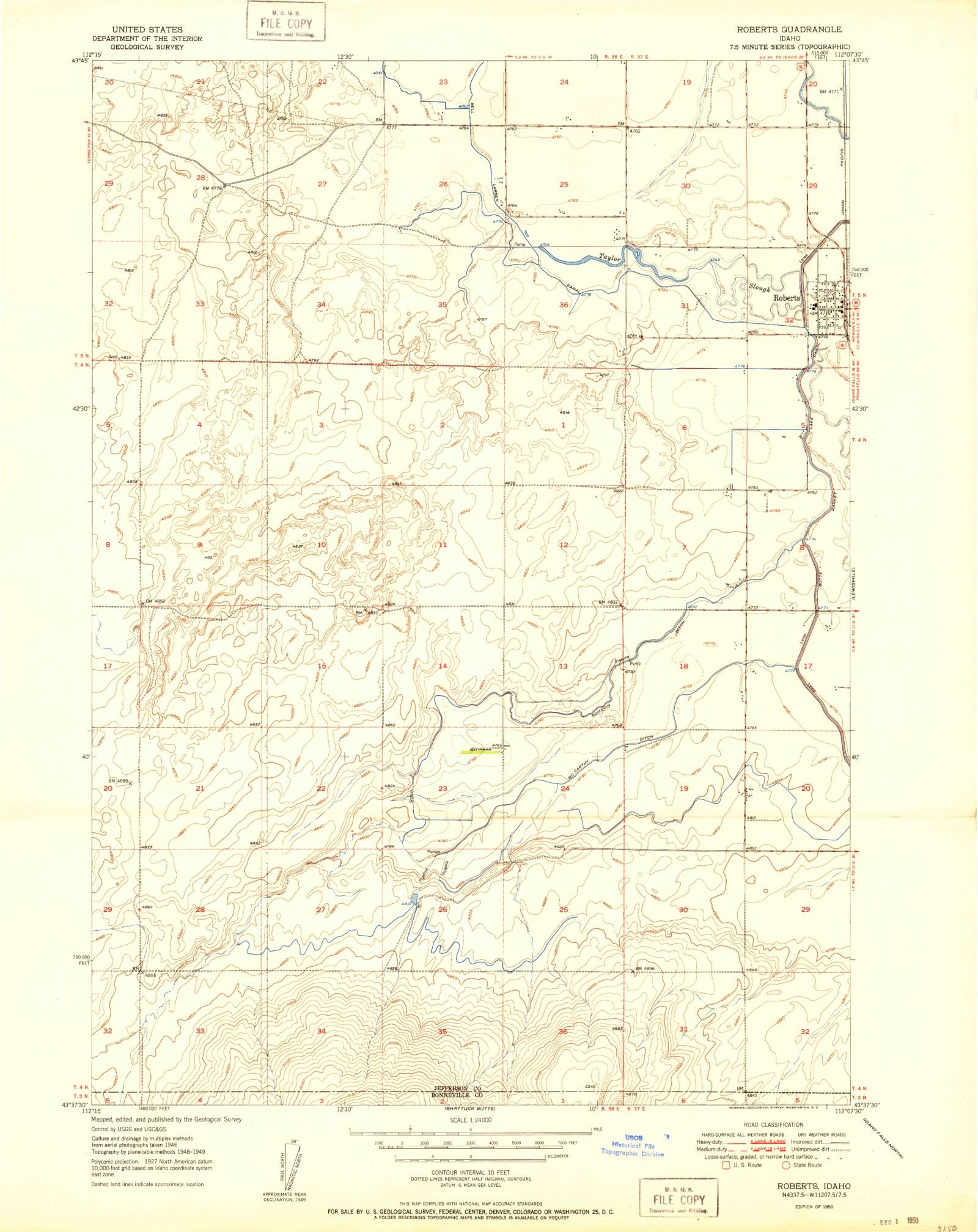 Classic USGS Roberts Idaho 7.5'x7.5' Topo Map – MyTopo Map Store