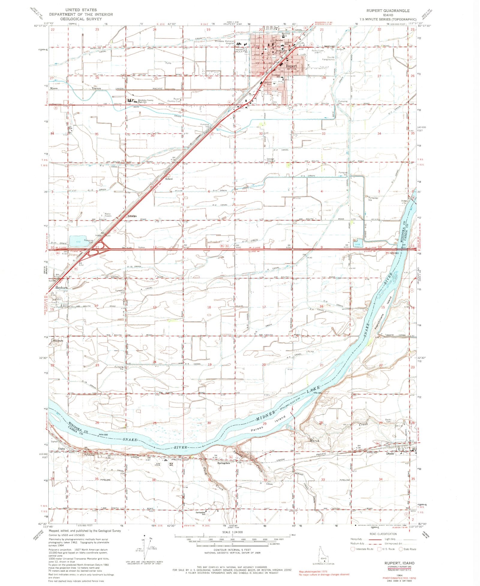 Classic USGS Rupert Idaho 7.5'x7.5' Topo Map – MyTopo Map Store