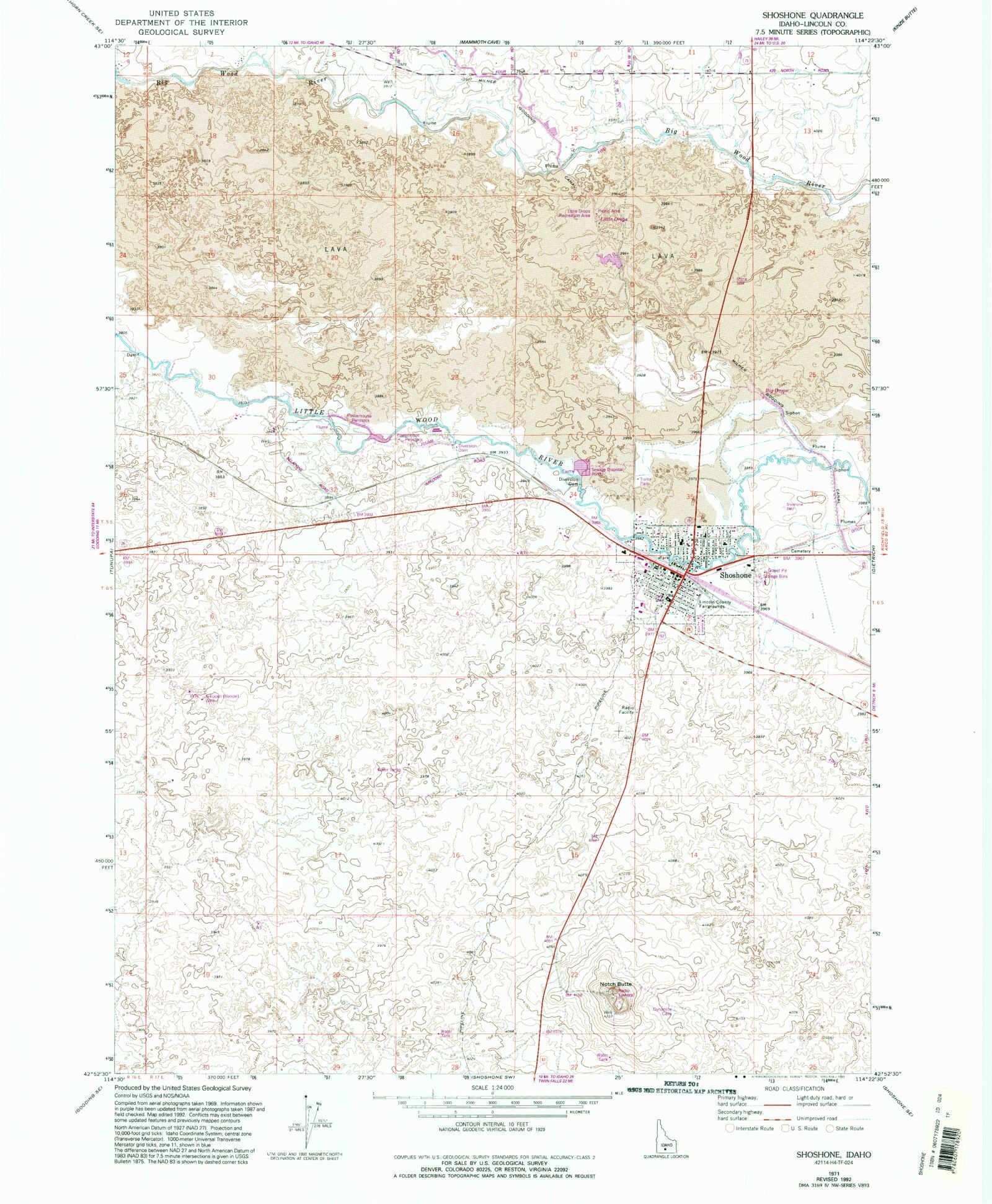 Classic USGS Shoshone Idaho 7.5'x7.5' Topo Map – MyTopo Map Store