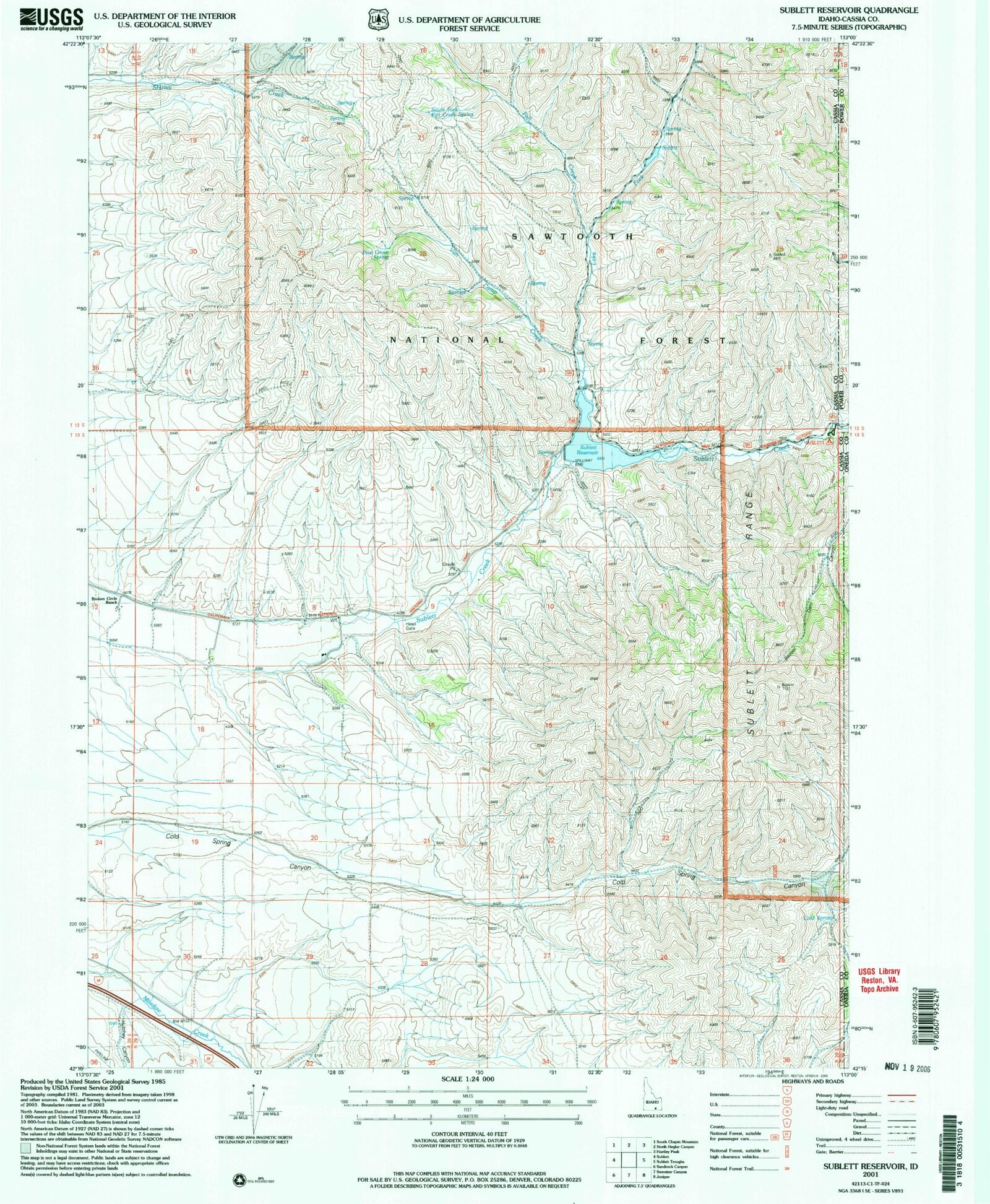 Classic USGS Sublett Reservoir Idaho 7.5'x7.5' Topo Map – MyTopo Map Store