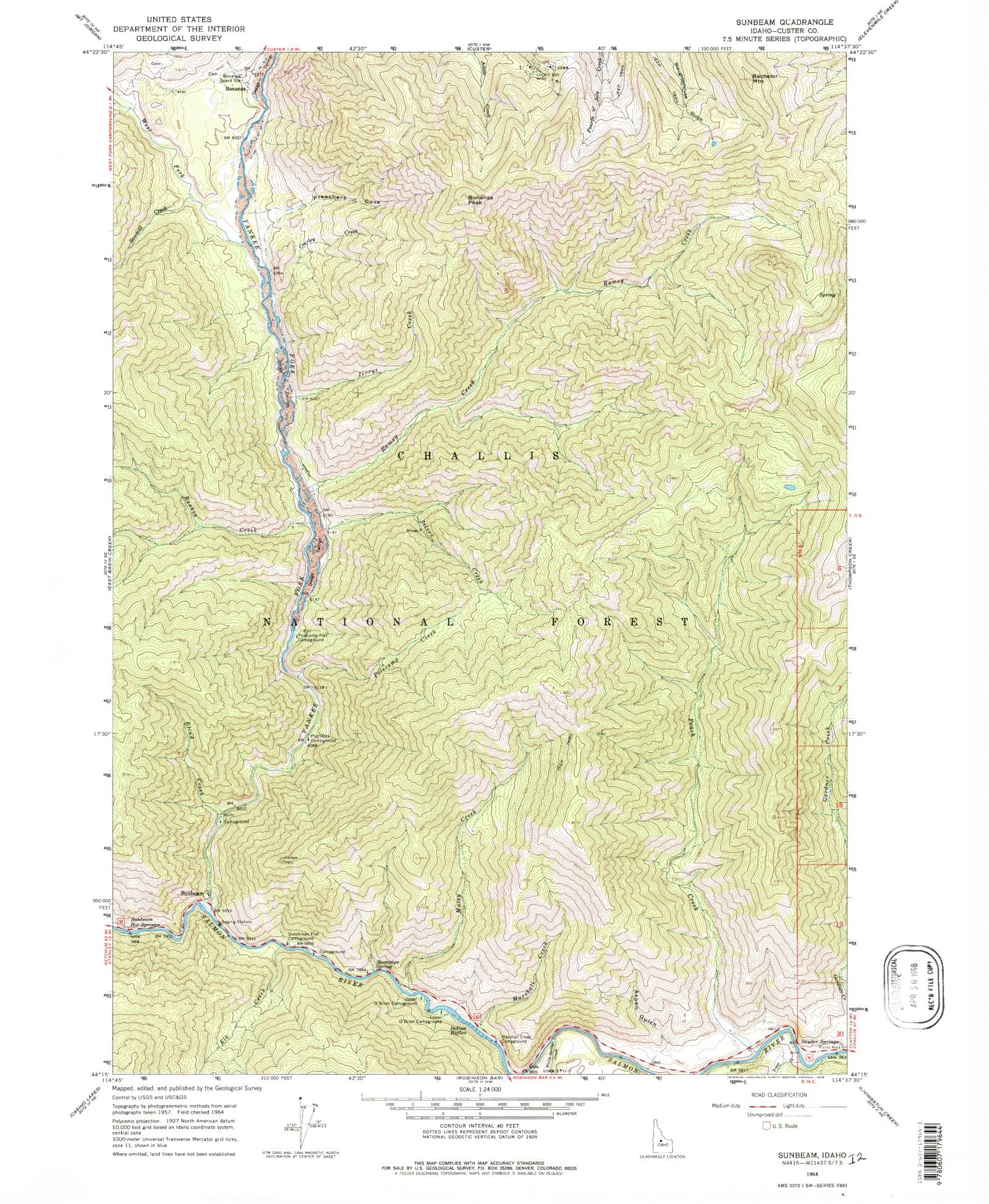 Classic USGS Sunbeam Idaho 7.5'x7.5' Topo Map – MyTopo Map Store