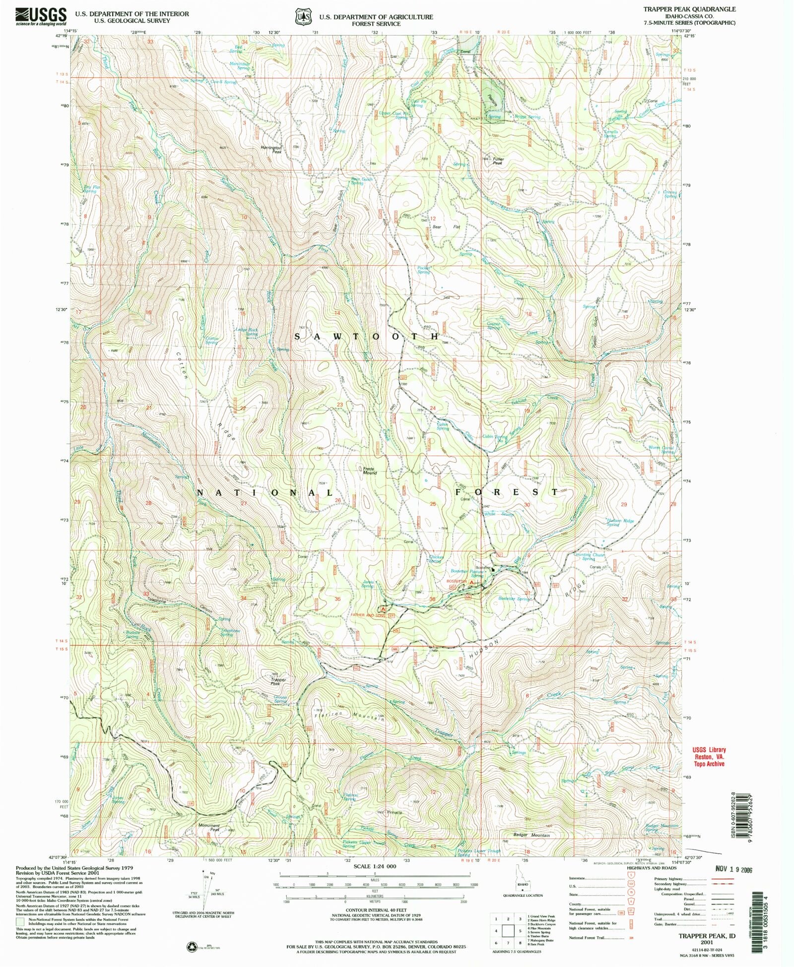 Classic USGS Trapper Peak Idaho 7.5'x7.5' Topo Map – MyTopo Map Store