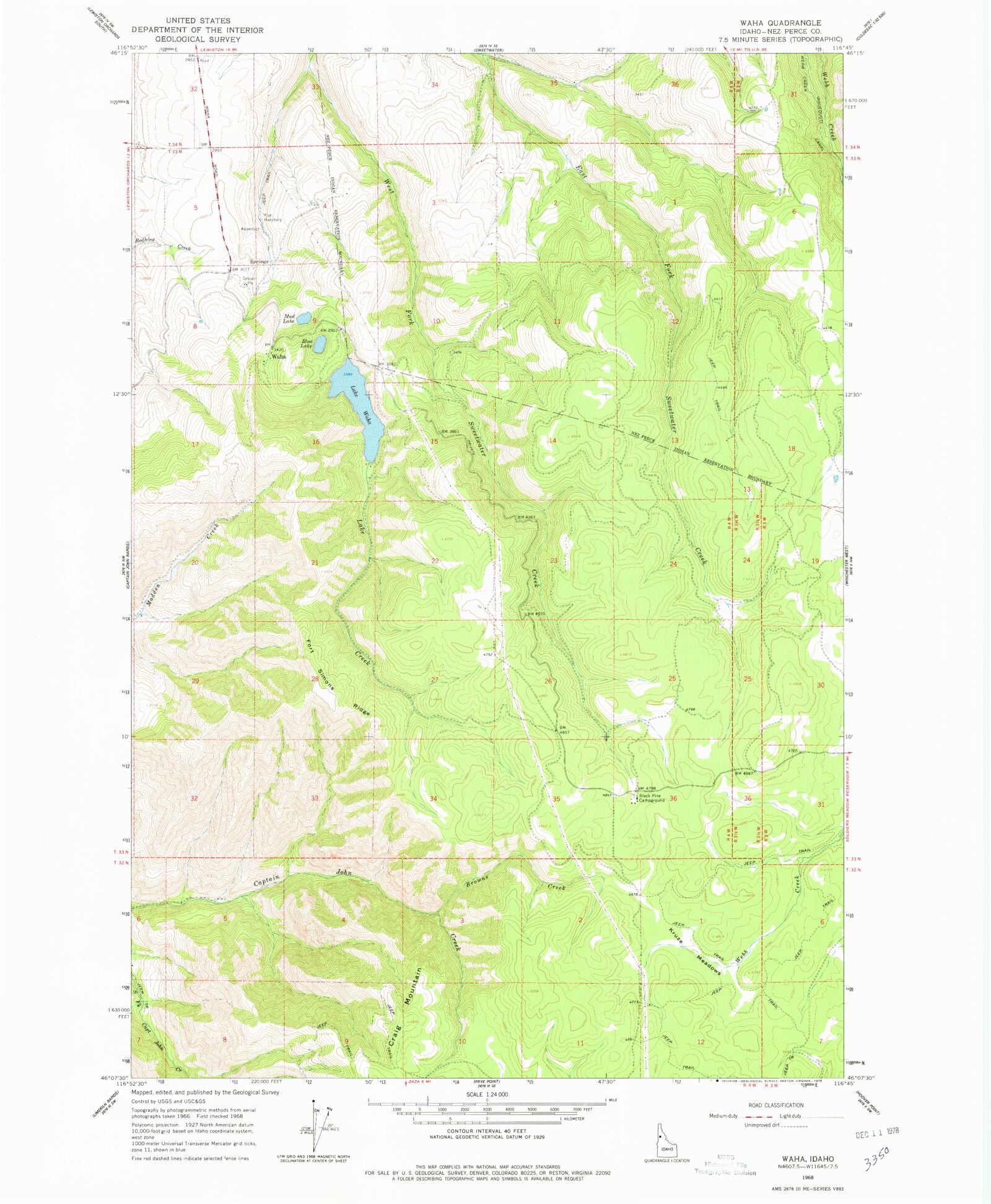 Classic USGS Waha Idaho 7.5'x7.5' Topo Map – MyTopo Map Store