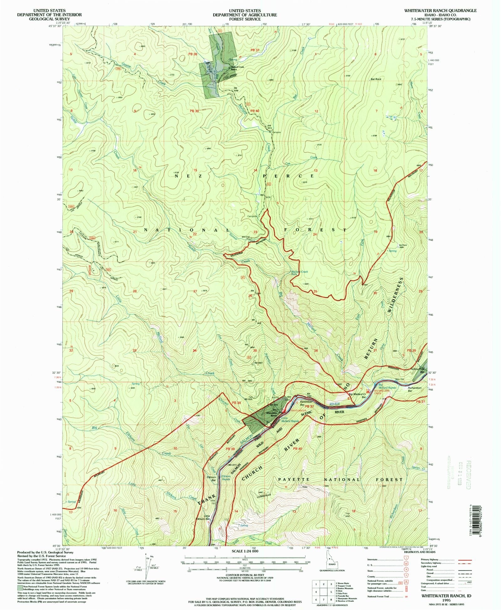 Classic USGS Whitewater Ranch Idaho 7.5'x7.5' Topo Map – MyTopo Map Store