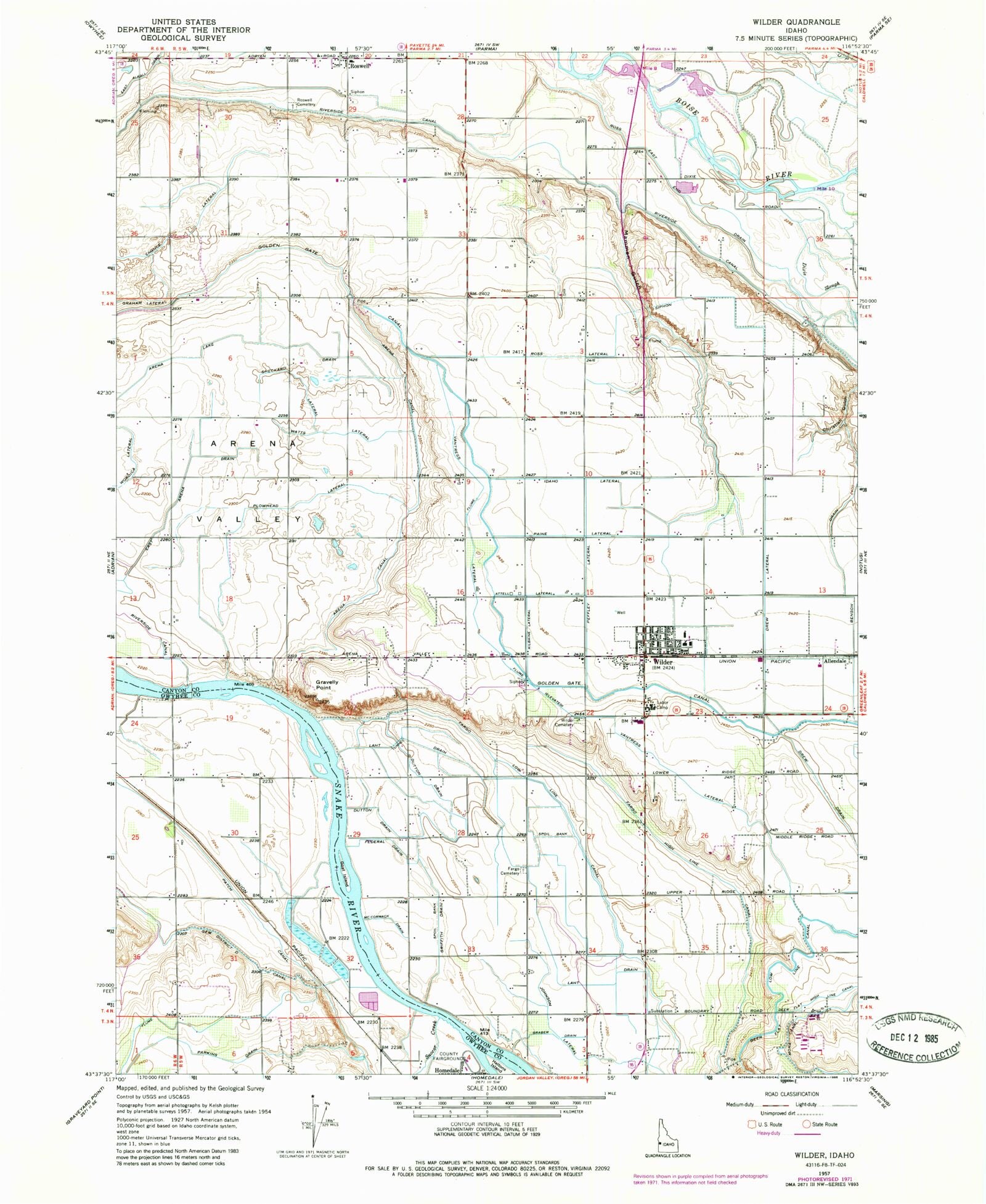 Classic USGS Wilder Idaho 7.5'x7.5' Topo Map – MyTopo Map Store