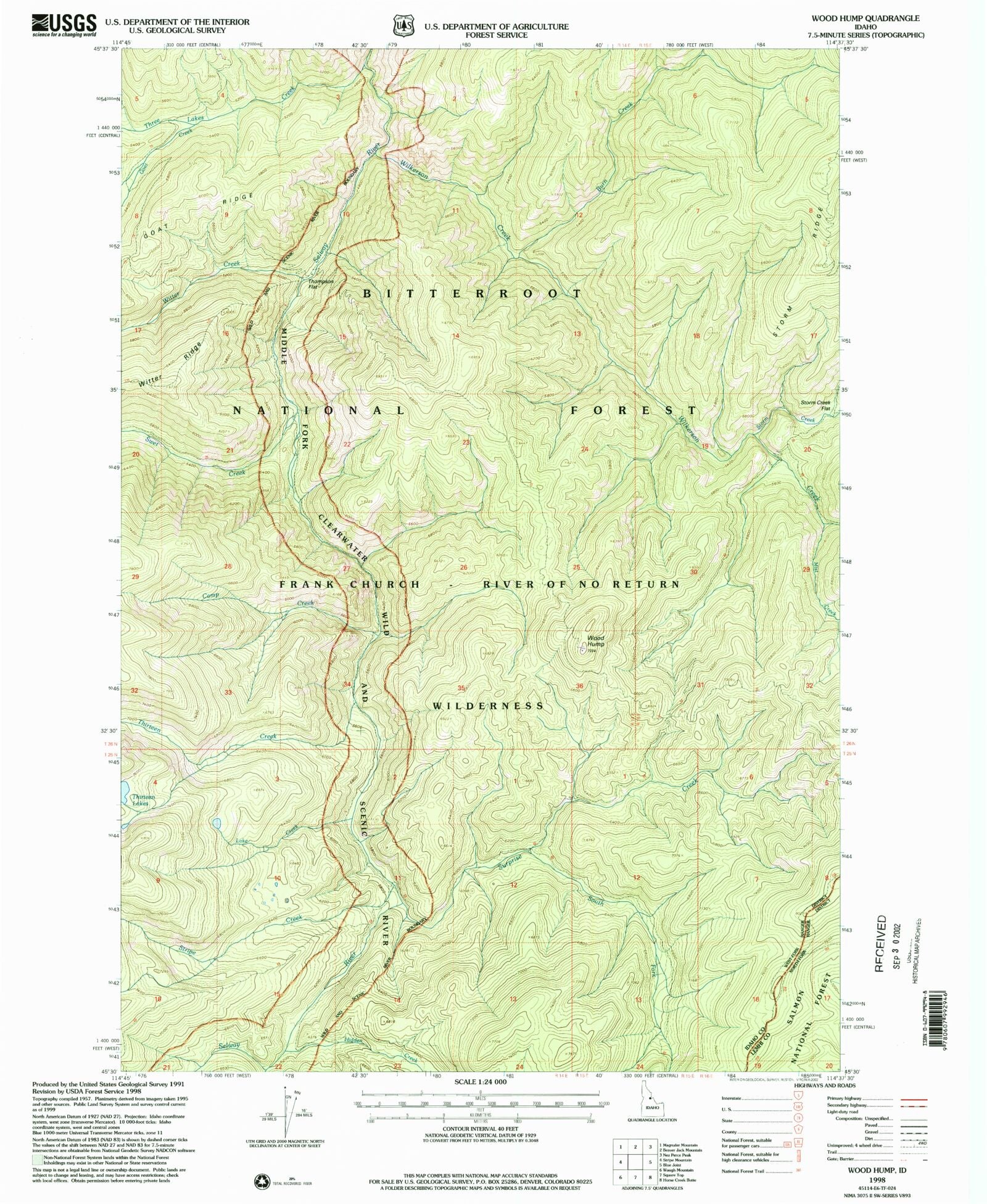 Classic USGS Wood Hump Idaho 7.5'x7.5' Topo Map – MyTopo Map Store