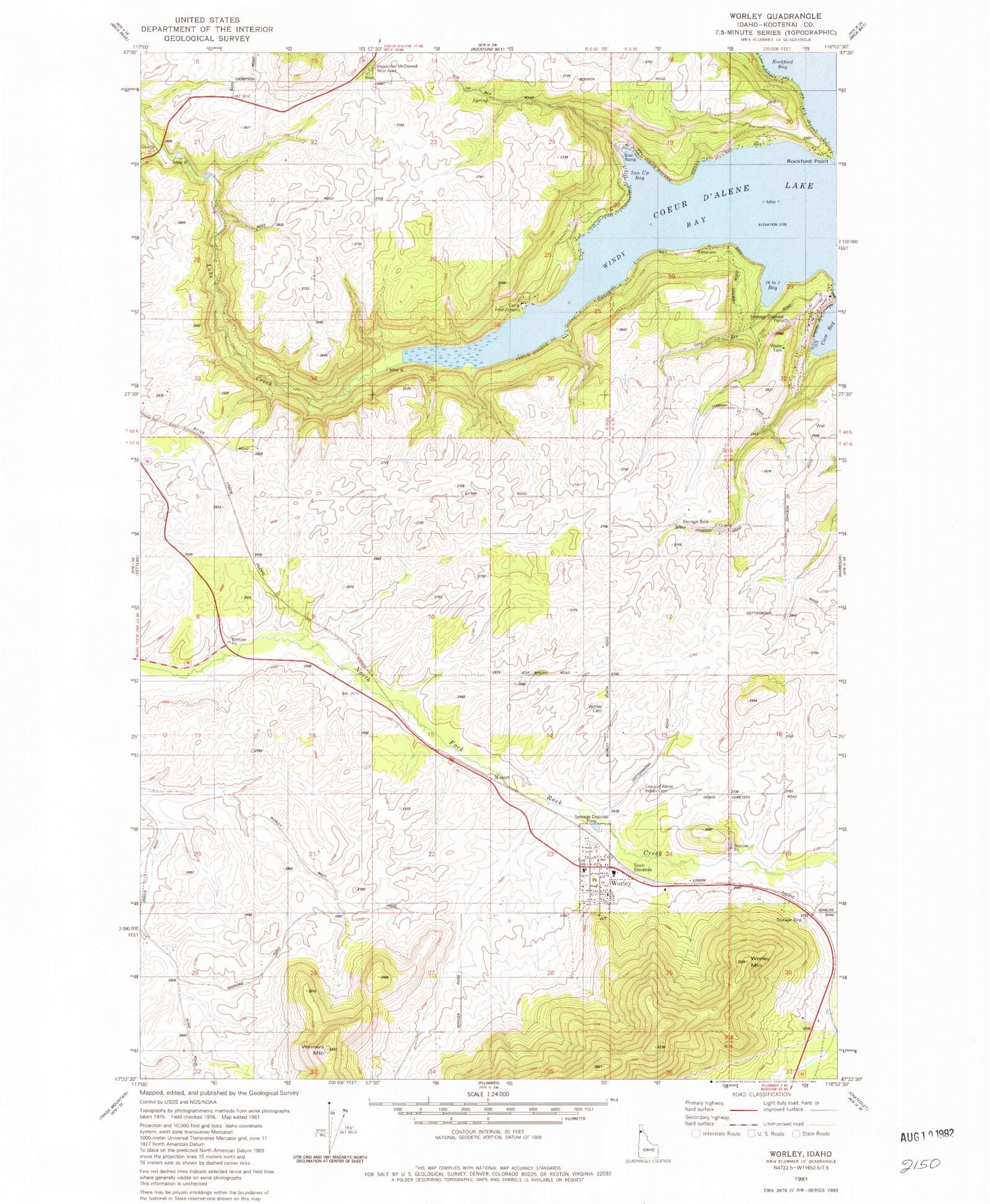 Classic USGS Worley Idaho 7.5'x7.5' Topo Map – MyTopo Map Store