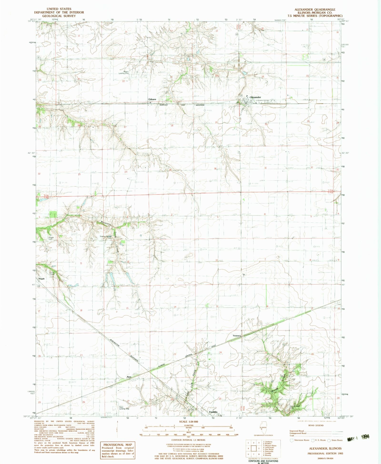 Classic USGS Alexander Illinois 7.5'x7.5' Topo Map – MyTopo Map Store