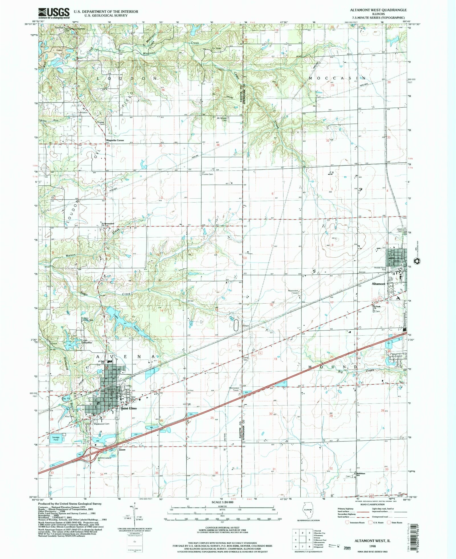 Classic USGS Altamont West Illinois 7.5'x7.5' Topo Map – MyTopo Map Store