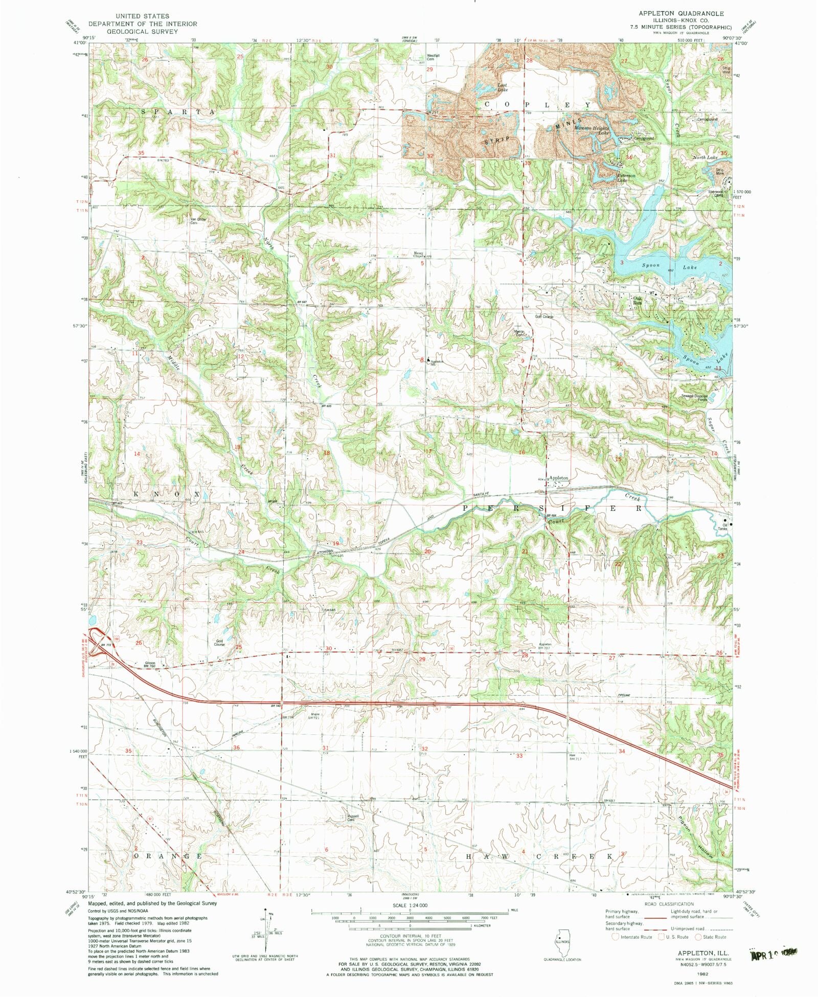 Classic USGS Appleton Illinois 7.5'x7.5' Topo Map – MyTopo Map Store