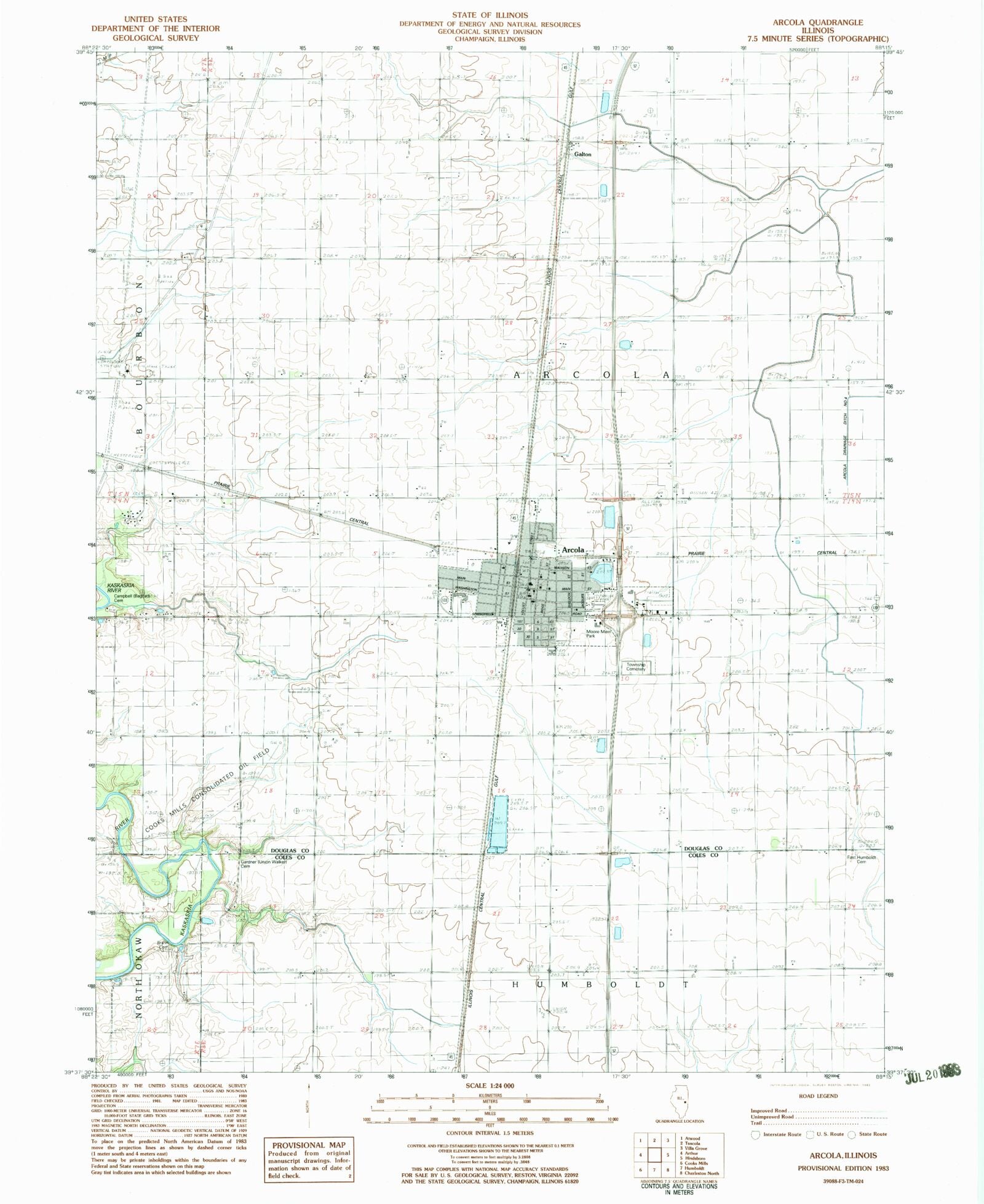 Classic USGS Arcola Illinois 7.5'x7.5' Topo Map – MyTopo Map Store