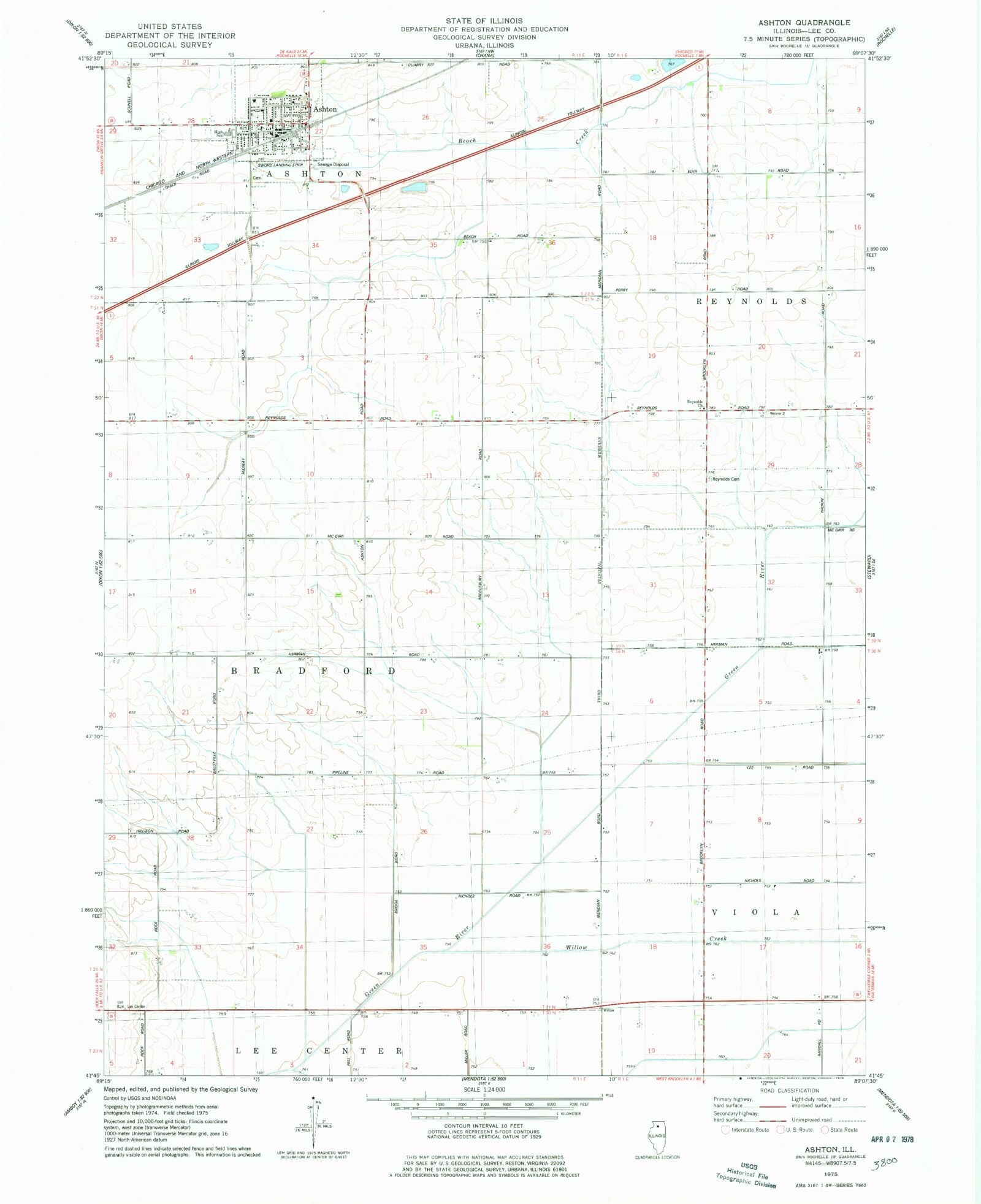 Classic USGS Ashton Illinois 7.5'x7.5' Topo Map – MyTopo Map Store