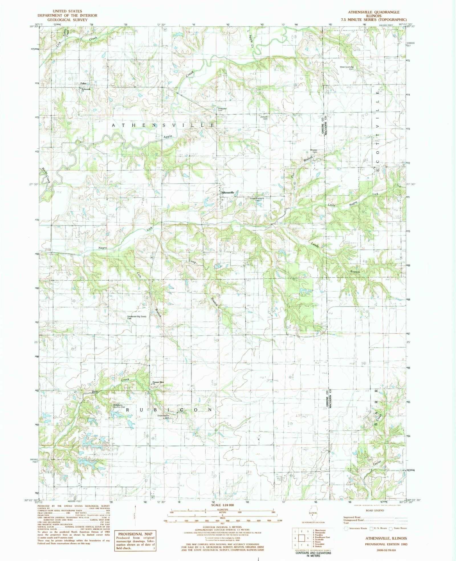 Classic USGS Athensville Illinois 7.5'x7.5' Topo Map – MyTopo Map Store