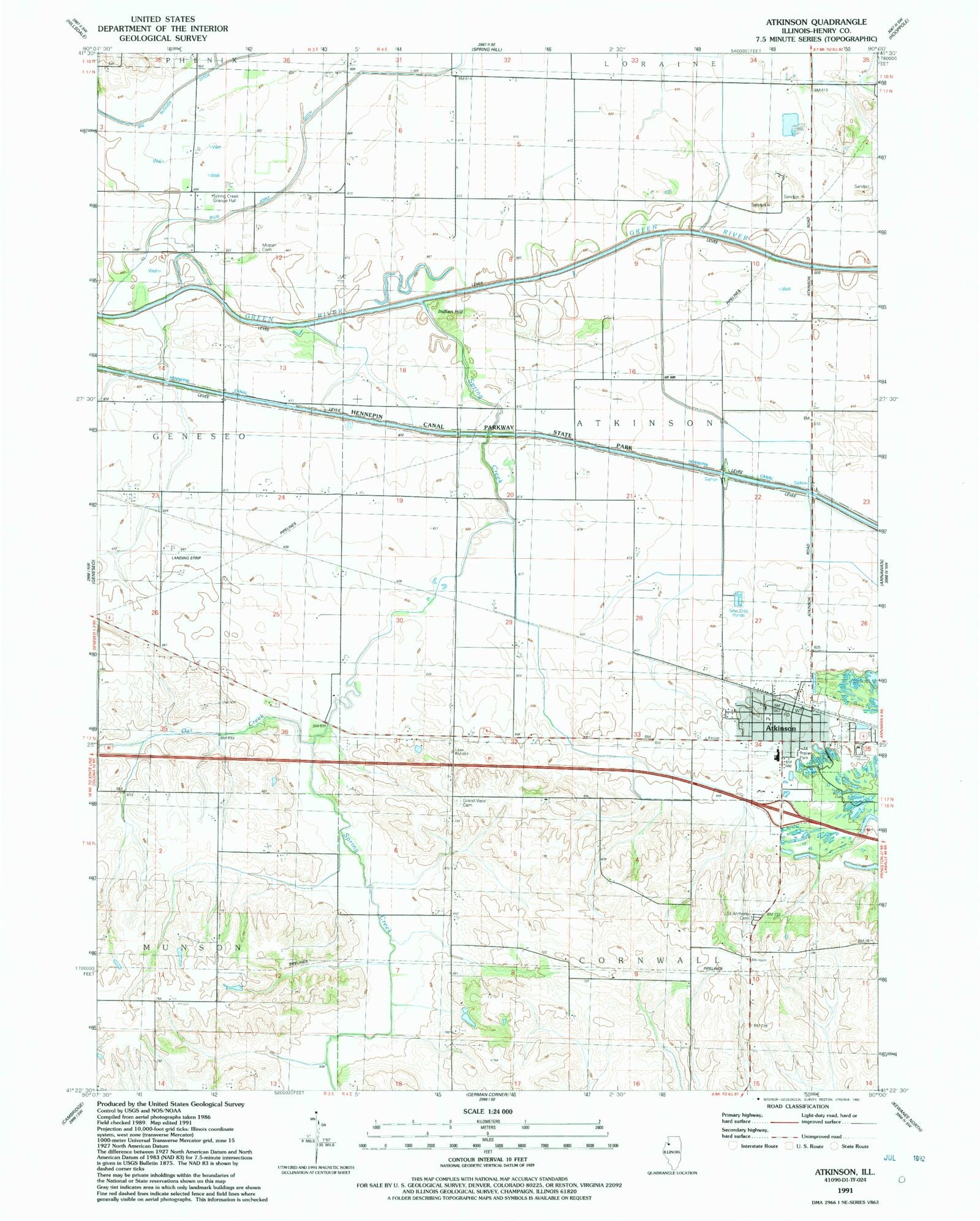 Classic USGS Atkinson Illinois 7.5'x7.5' Topo Map – MyTopo Map Store