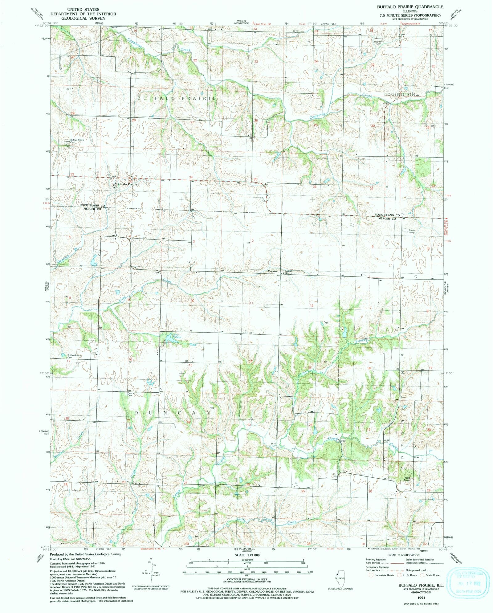 Classic USGS Buffalo Prairie Illinois 7.5'x7.5' Topo Map – MyTopo Map Store