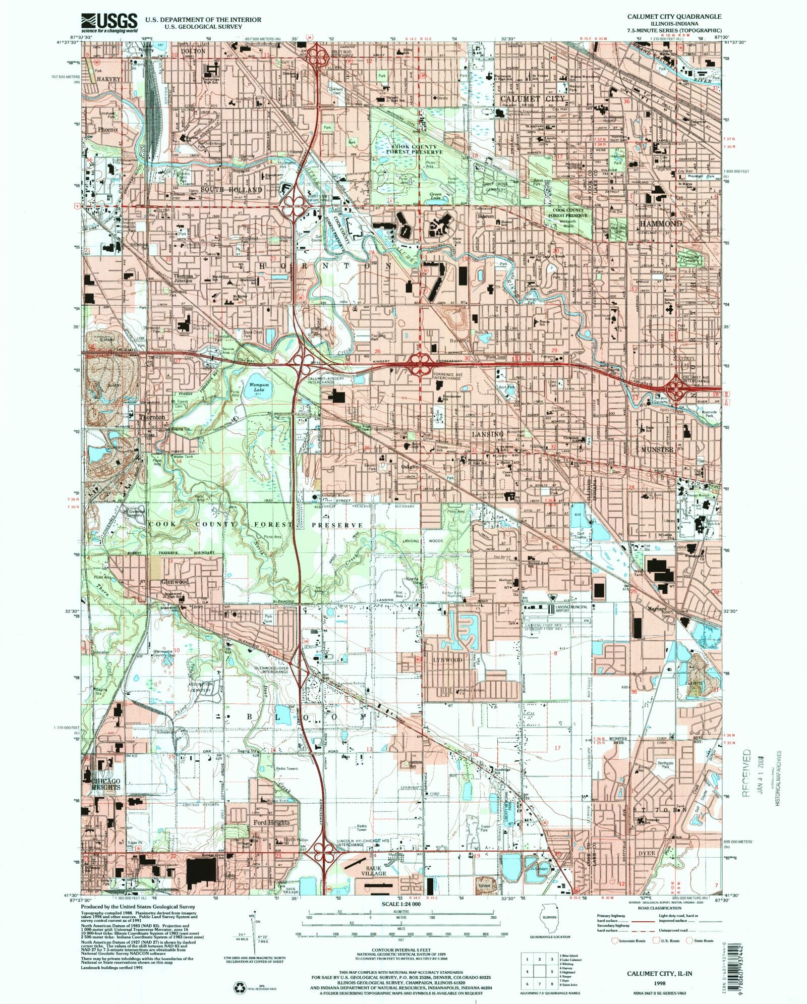 Classic USGS Calumet City Illinois 7.5'x7.5' Topo Map – MyTopo Map Store