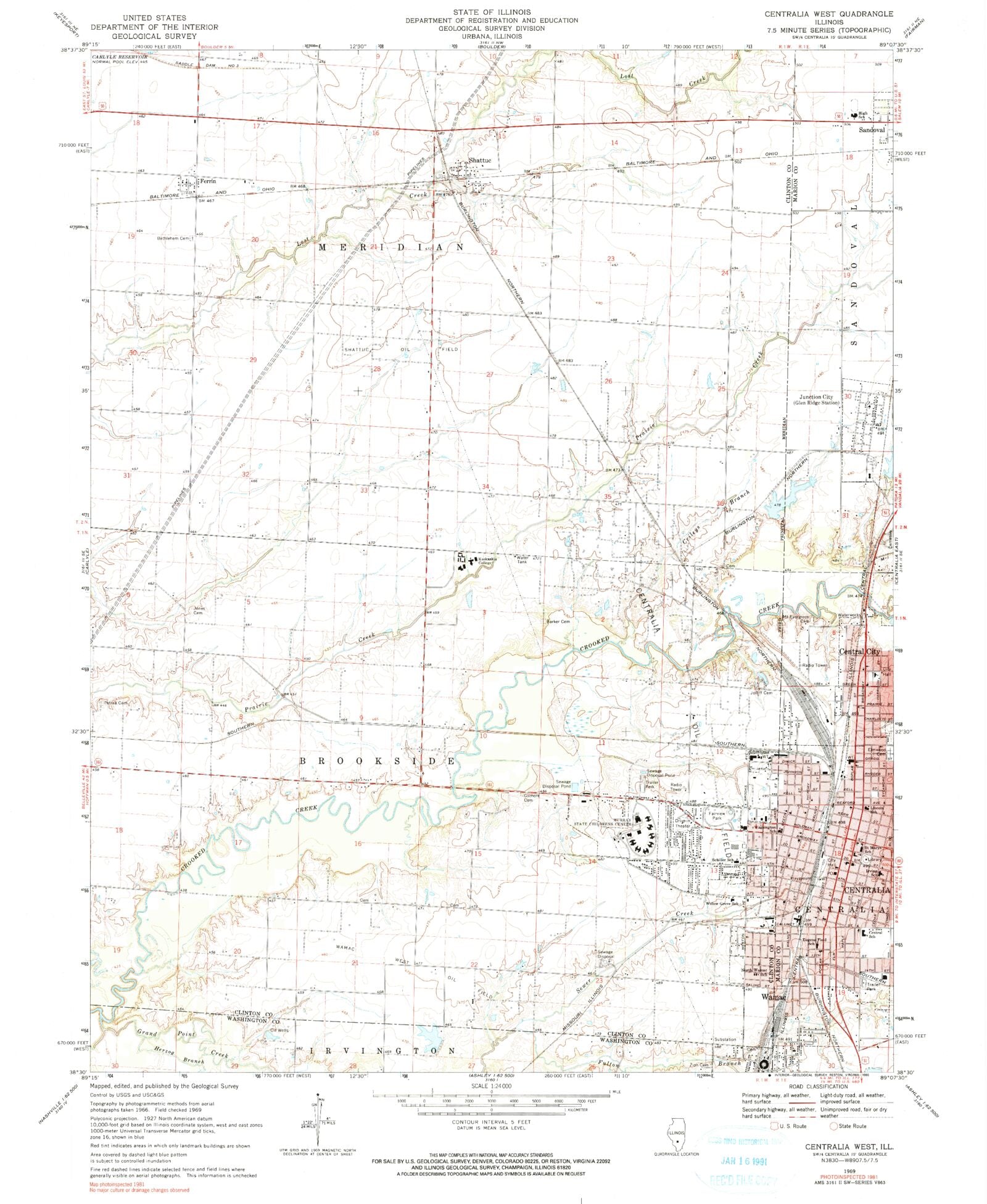 Classic USGS Centralia West Illinois 7.5'x7.5' Topo Map – MyTopo Map Store