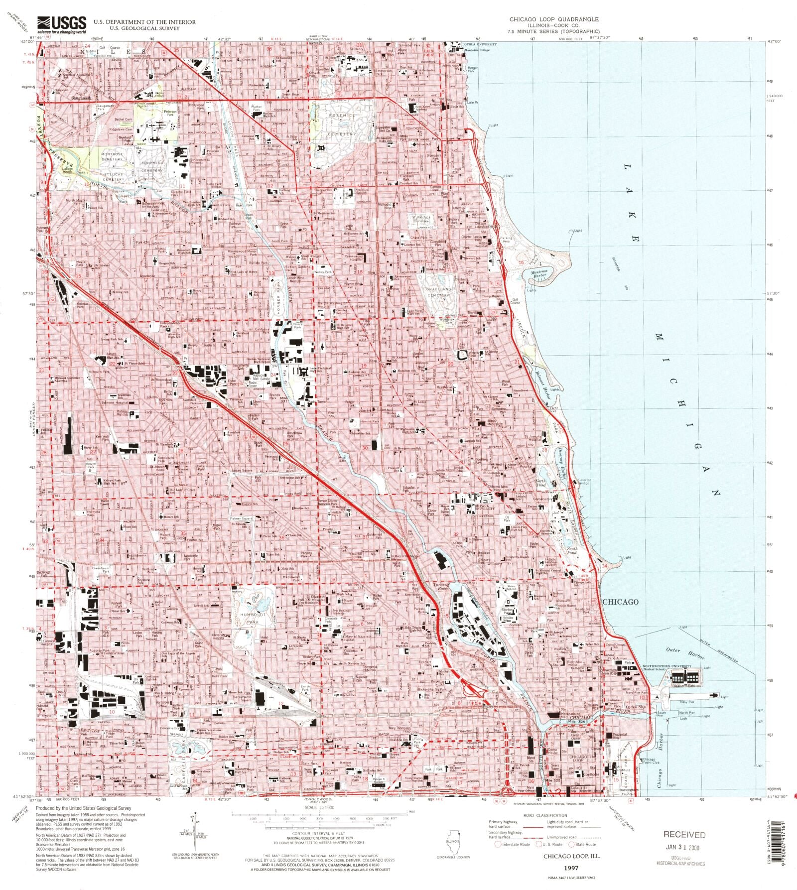 Classic USGS Chicago Loop Illinois 7.5'x7.5' Topo Map – MyTopo Map Store