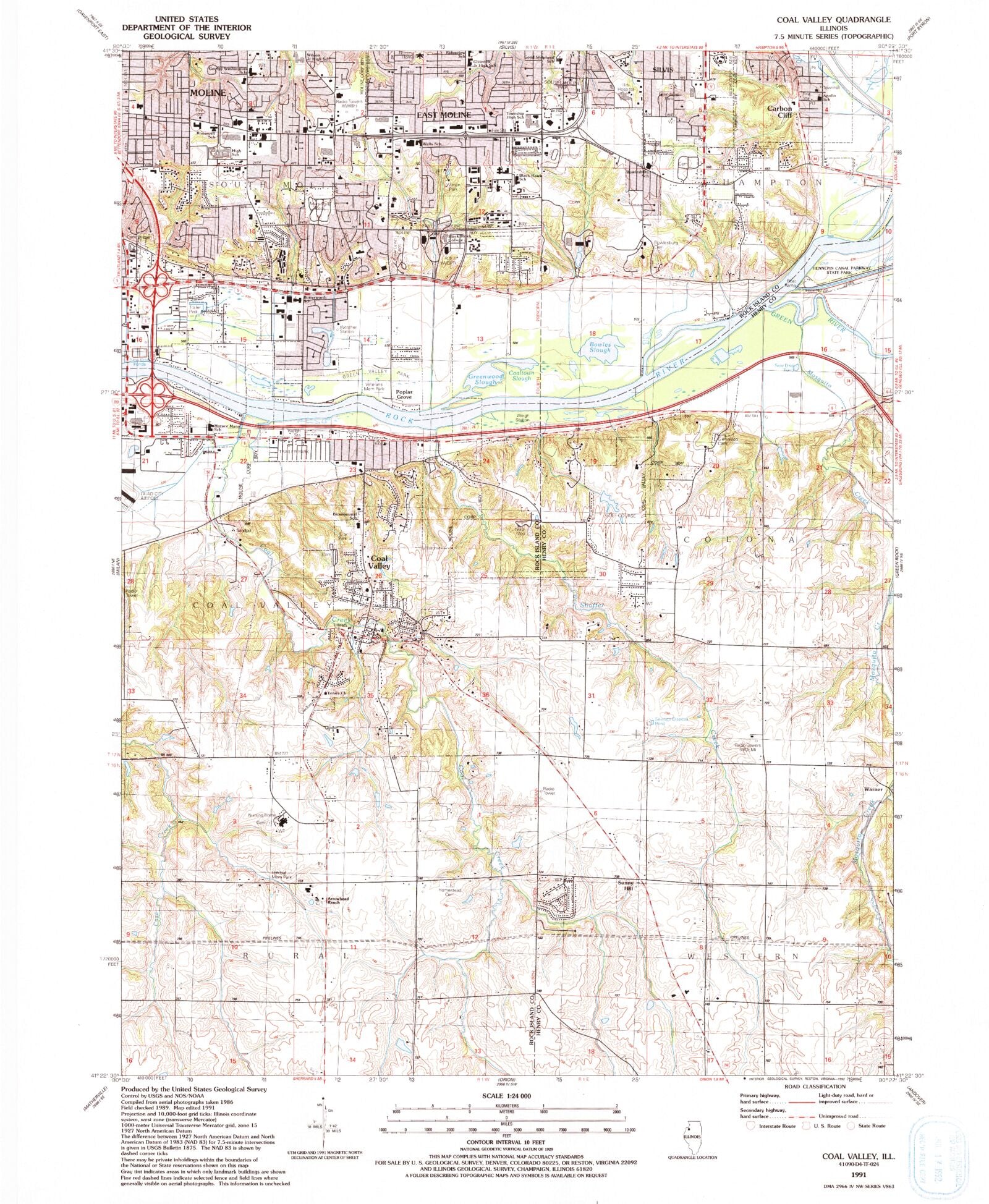 Classic USGS Coal Valley Illinois 7.5'x7.5' Topo Map – MyTopo Map Store