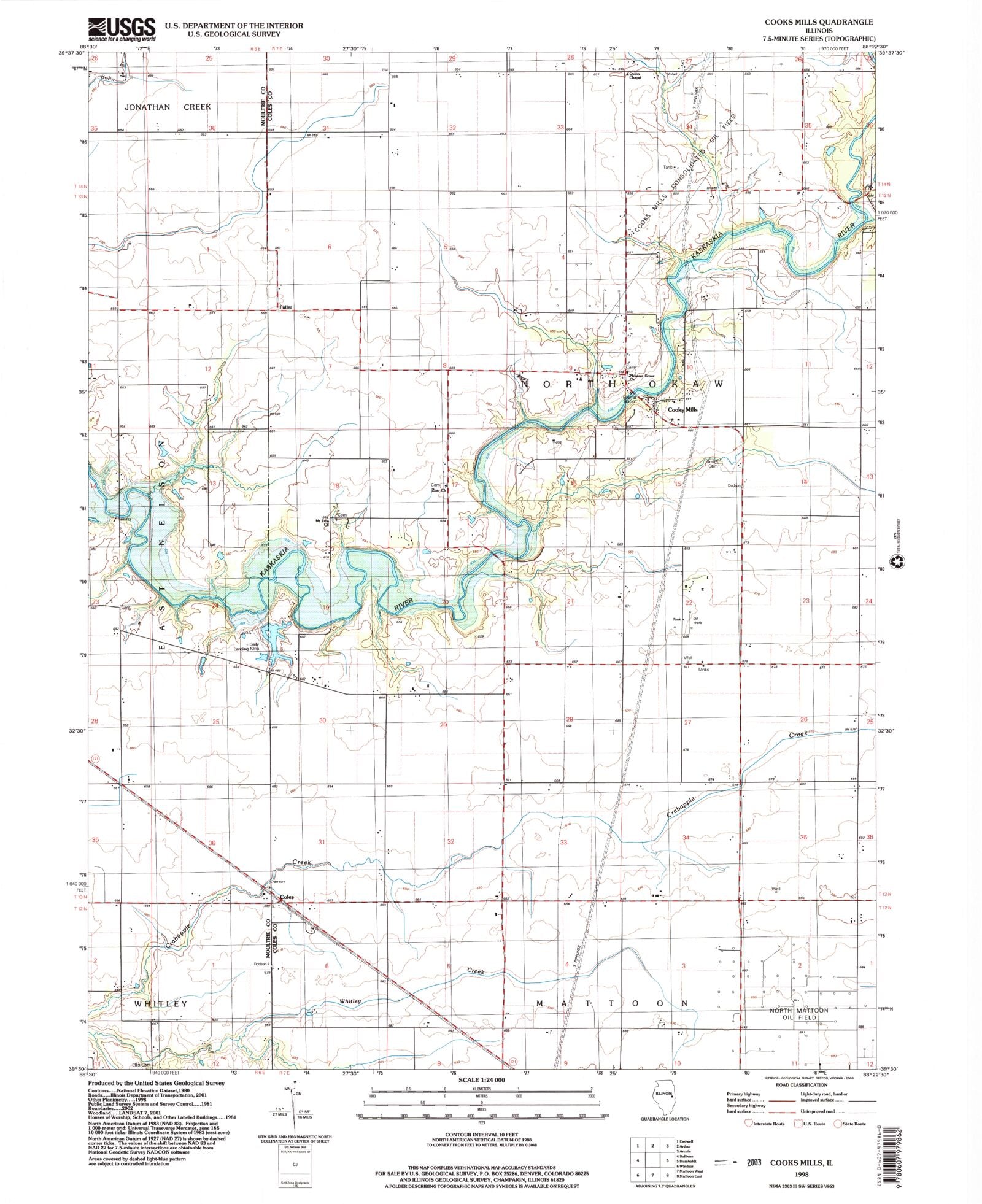 Classic USGS Cooks Mills Illinois 7.5'x7.5' Topo Map – MyTopo Map Store
