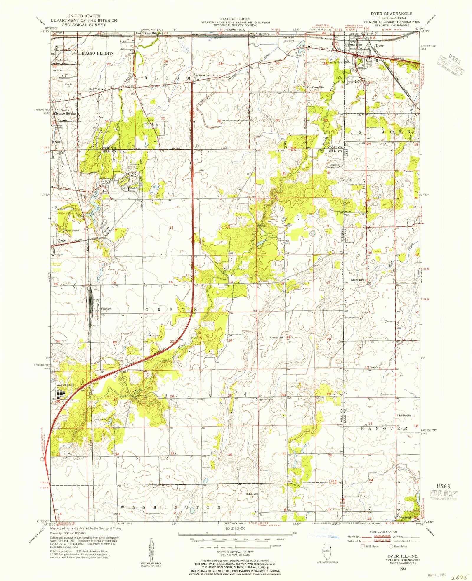 Classic USGS Dyer Indiana 7.5'x7.5' Topo Map – MyTopo Map Store