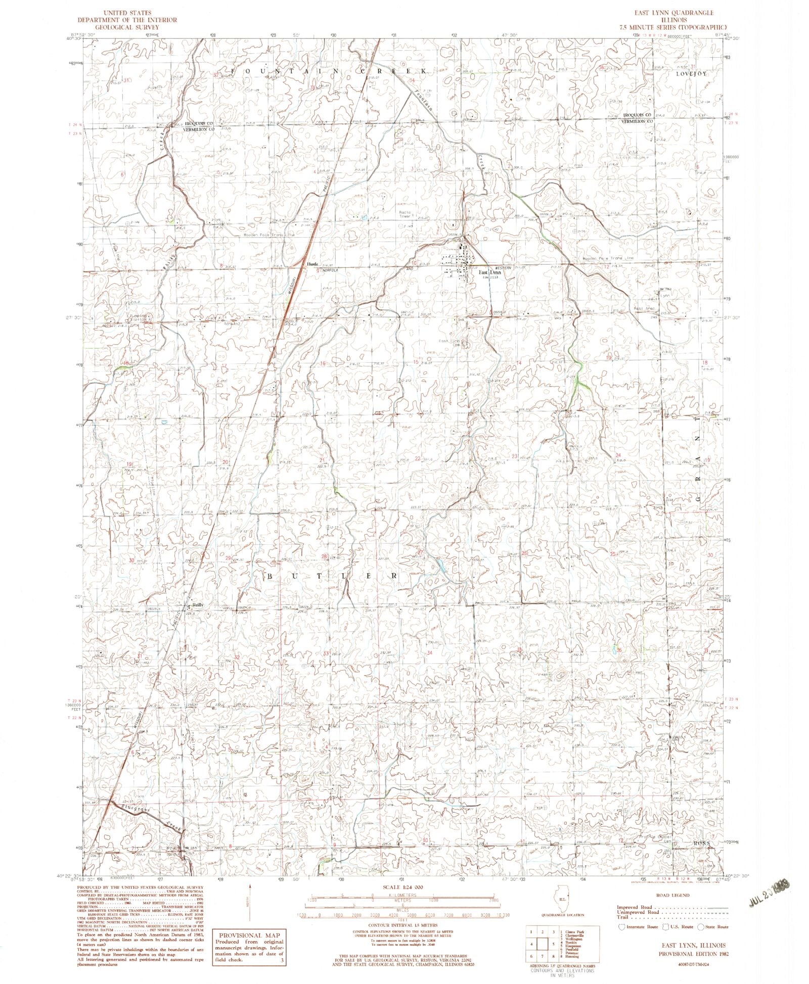 Classic USGS East Lynn Illinois 7.5'x7.5' Topo Map – MyTopo Map Store