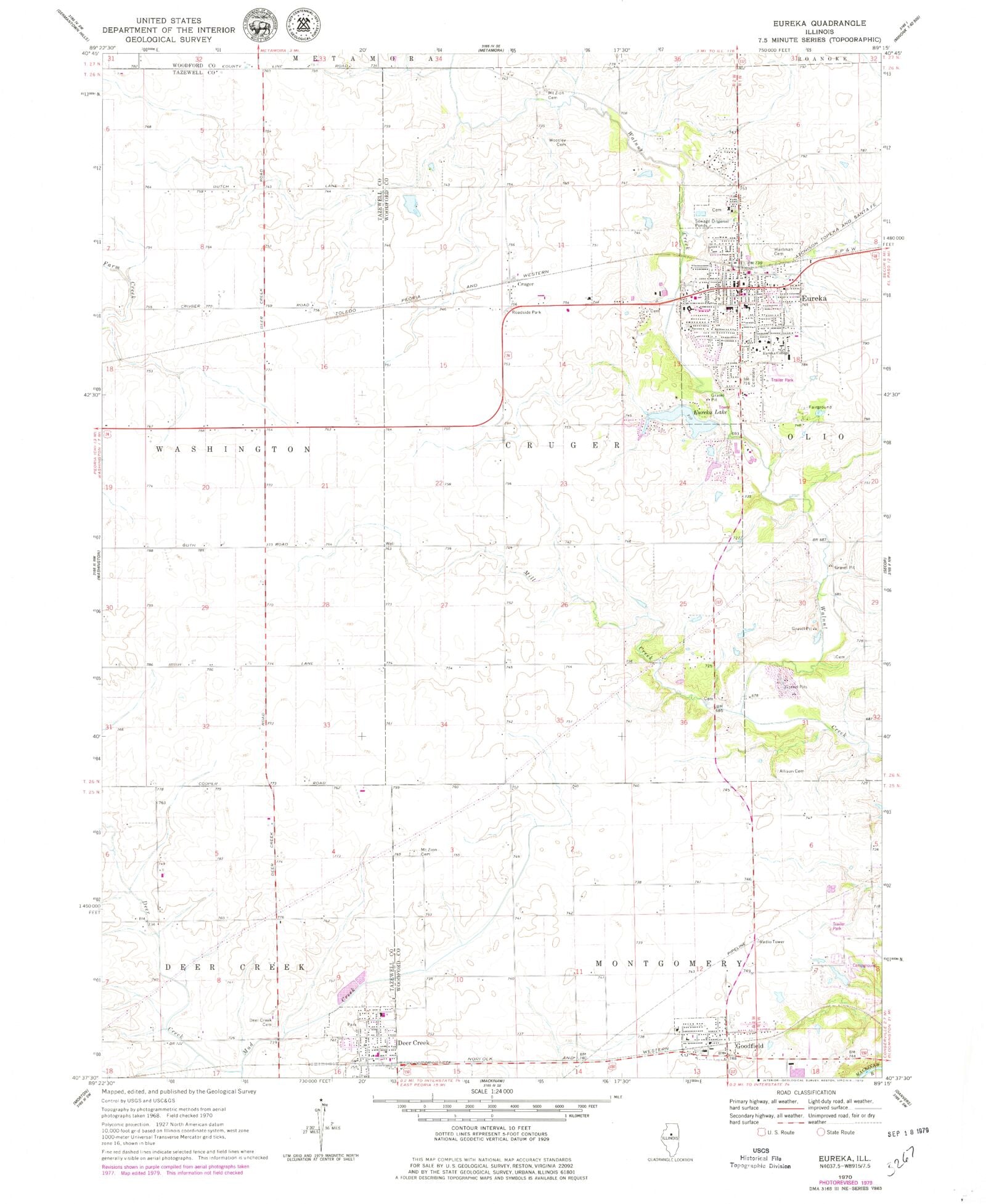 Classic USGS Eureka Illinois 7.5'x7.5' Topo Map – MyTopo Map Store