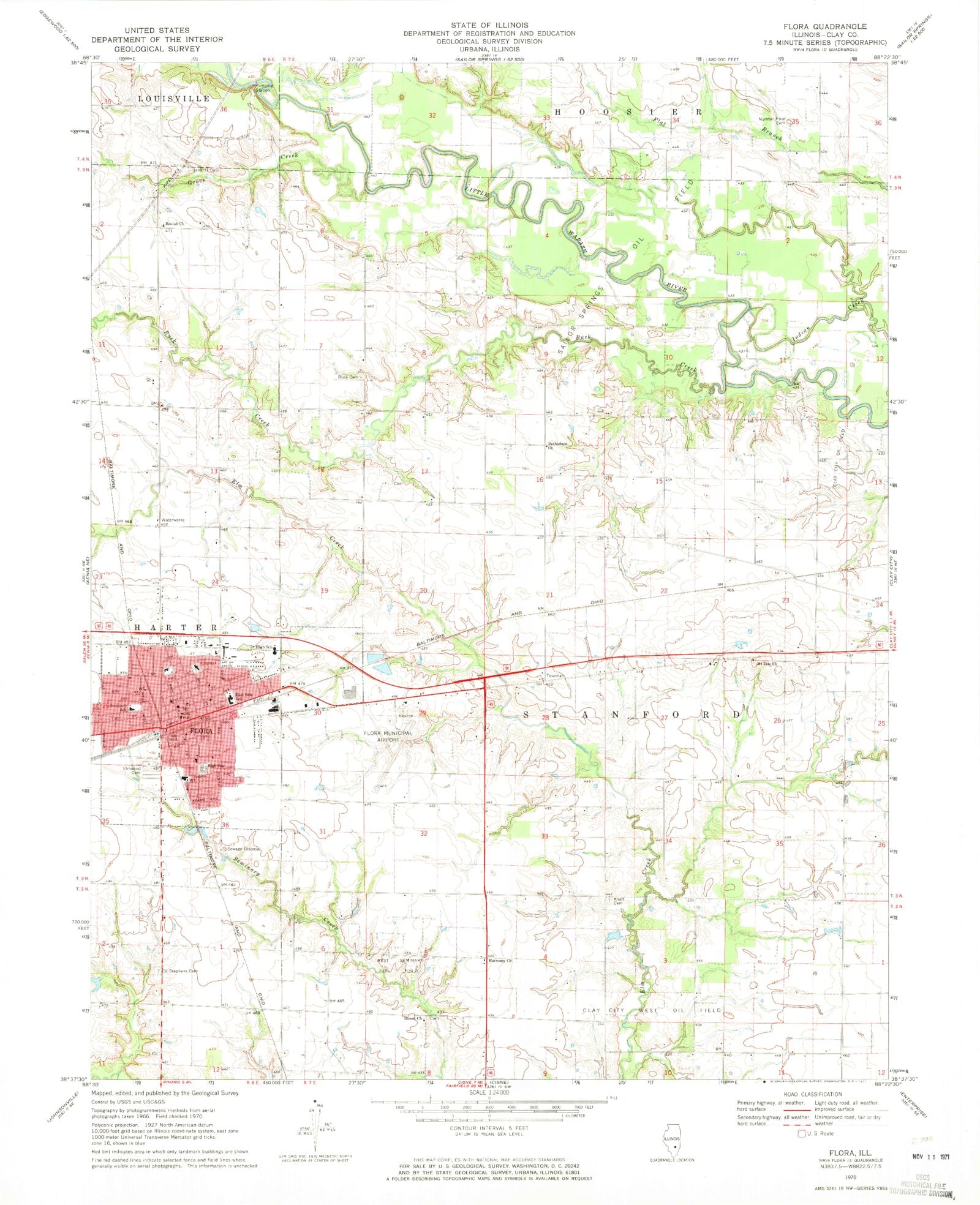 Classic USGS Flora Illinois 7.5'x7.5' Topo Map – MyTopo Map Store