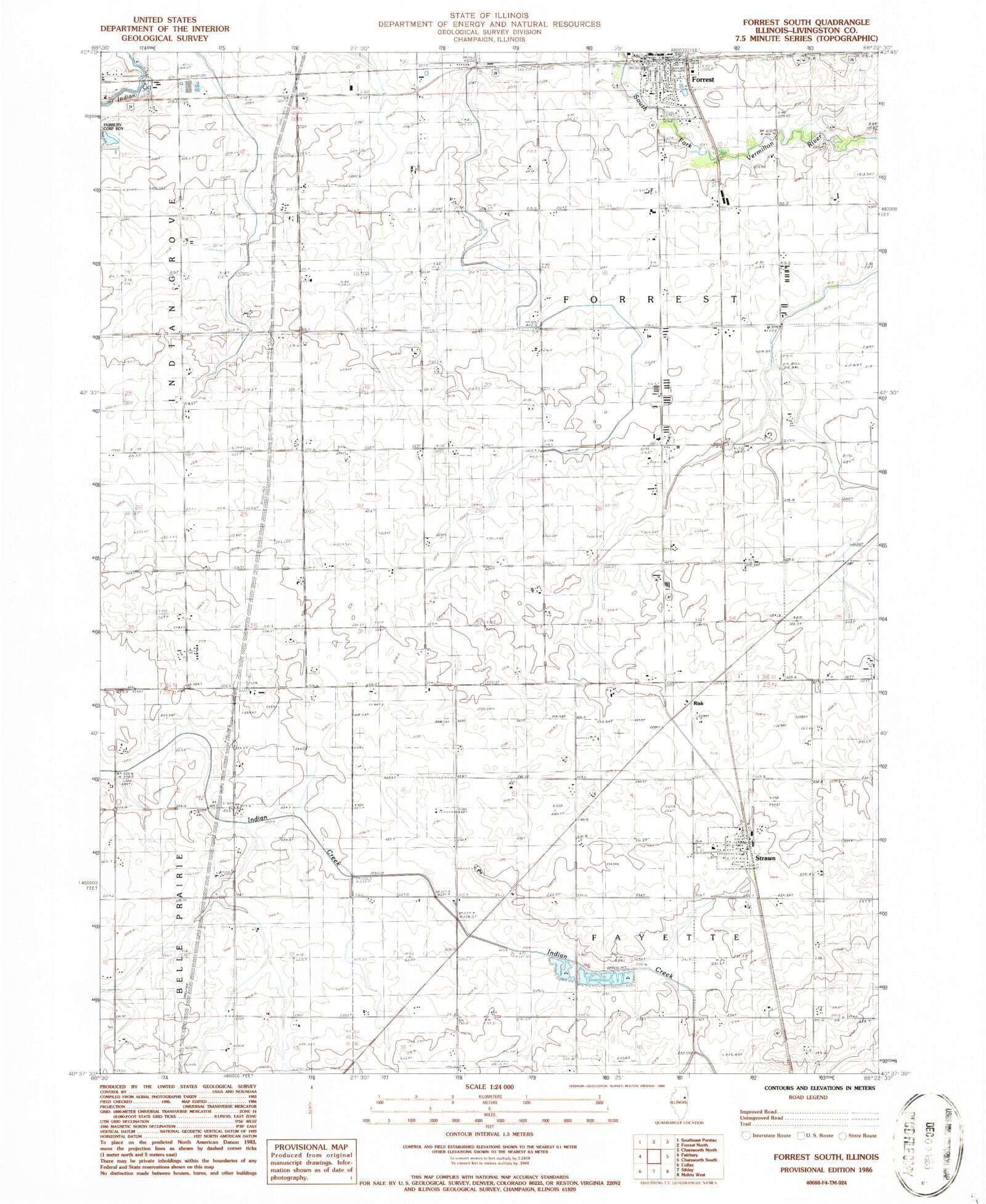 Classic USGS Forrest South Illinois 7.5'x7.5' Topo Map – MyTopo Map Store