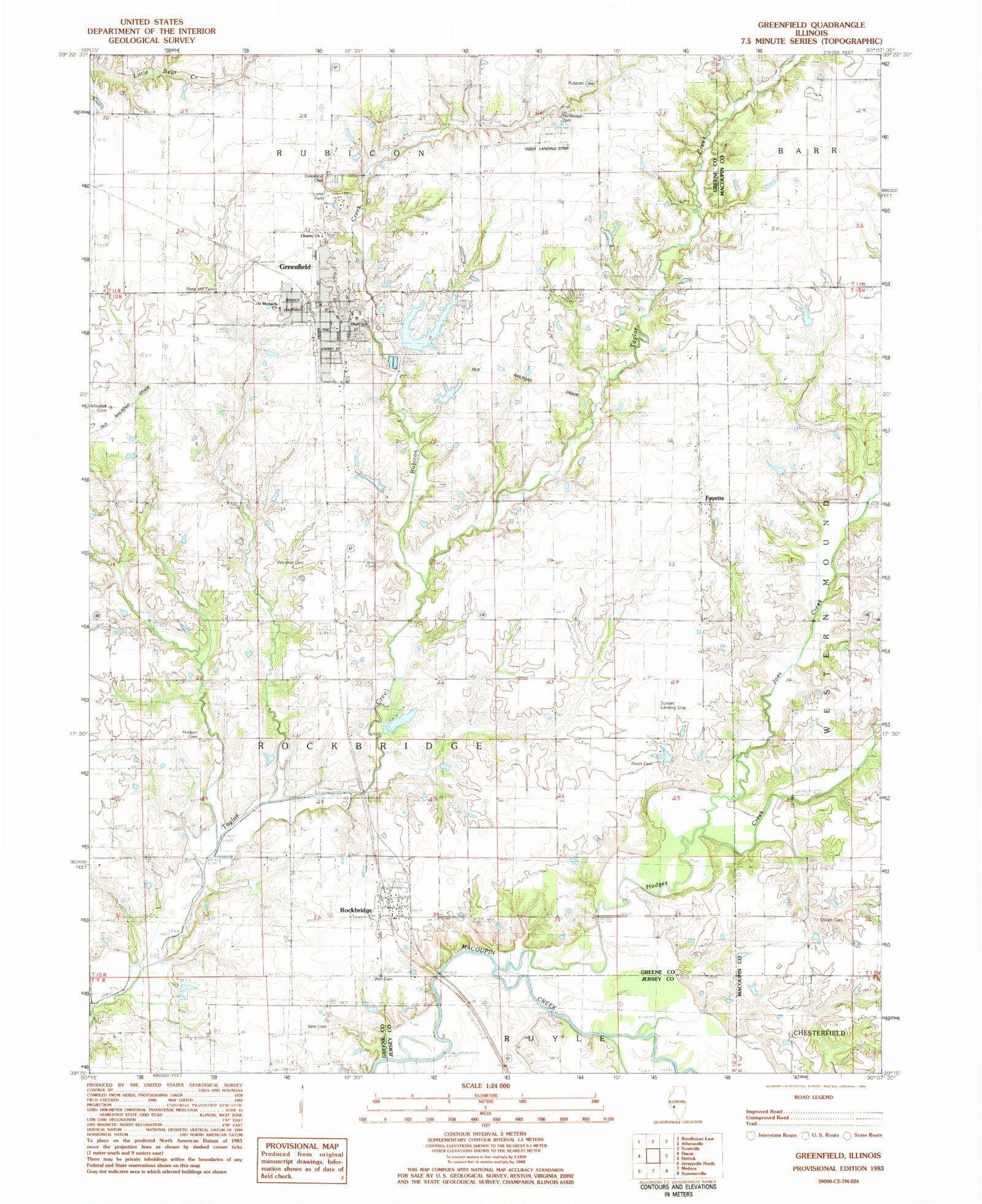 Classic USGS Greenfield Illinois 7.5'x7.5' Topo Map – MyTopo Map Store