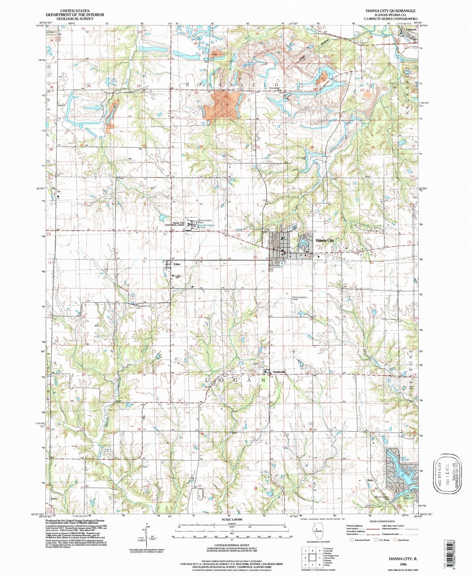 Classic USGS Hanna City Illinois 7.5'x7.5' Topo Map – MyTopo Map Store
