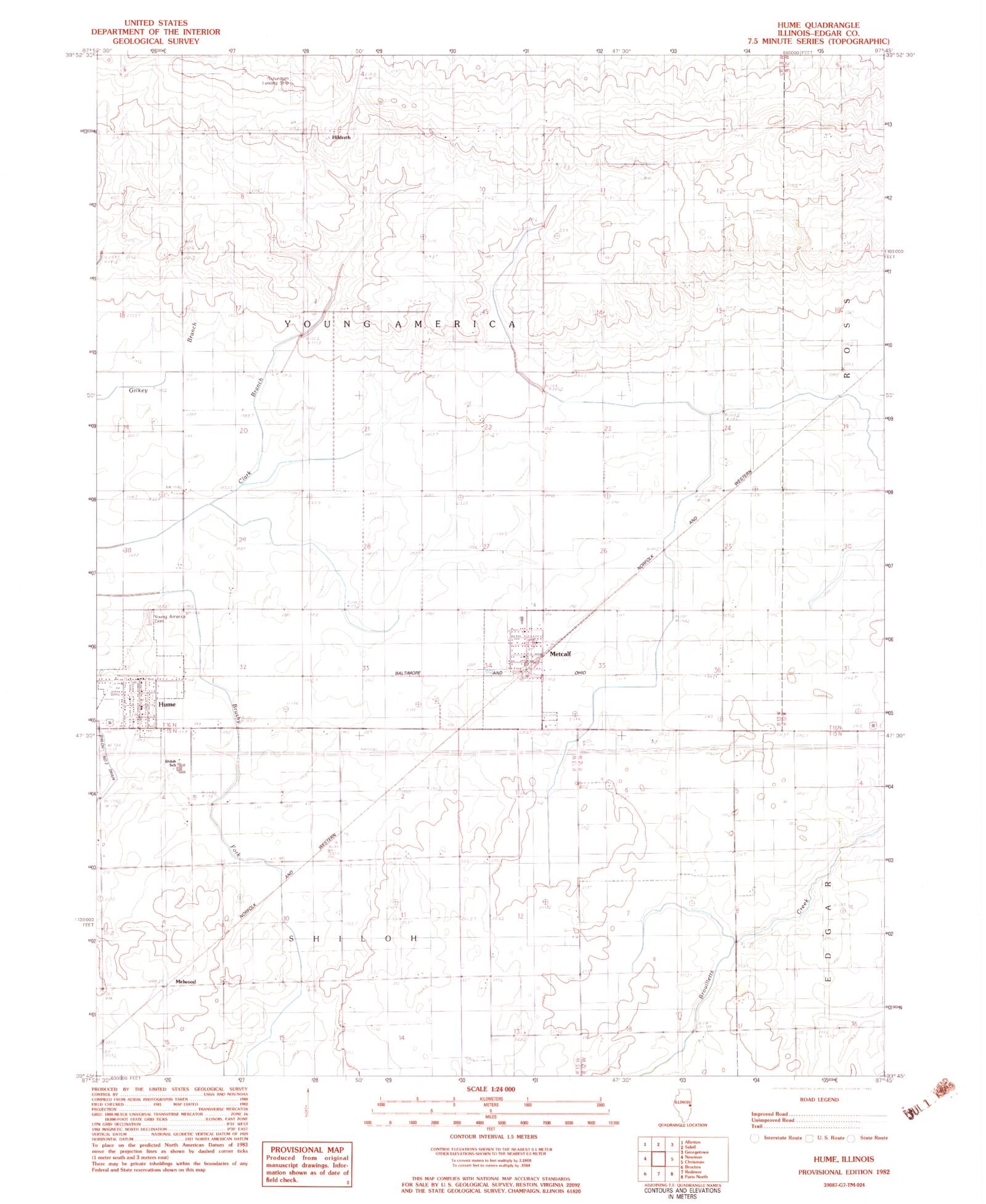 Classic USGS Hume Illinois 7.5'x7.5' Topo Map – MyTopo Map Store