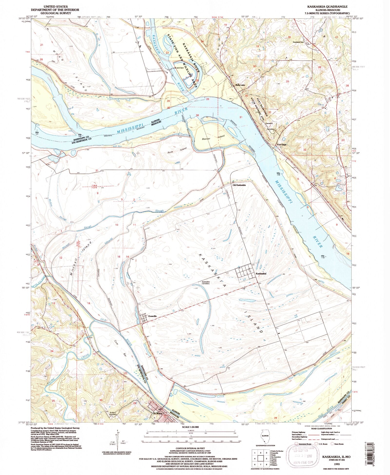 Classic USGS Kaskaskia Illinois 7.5'x7.5' Topo Map – MyTopo Map Store