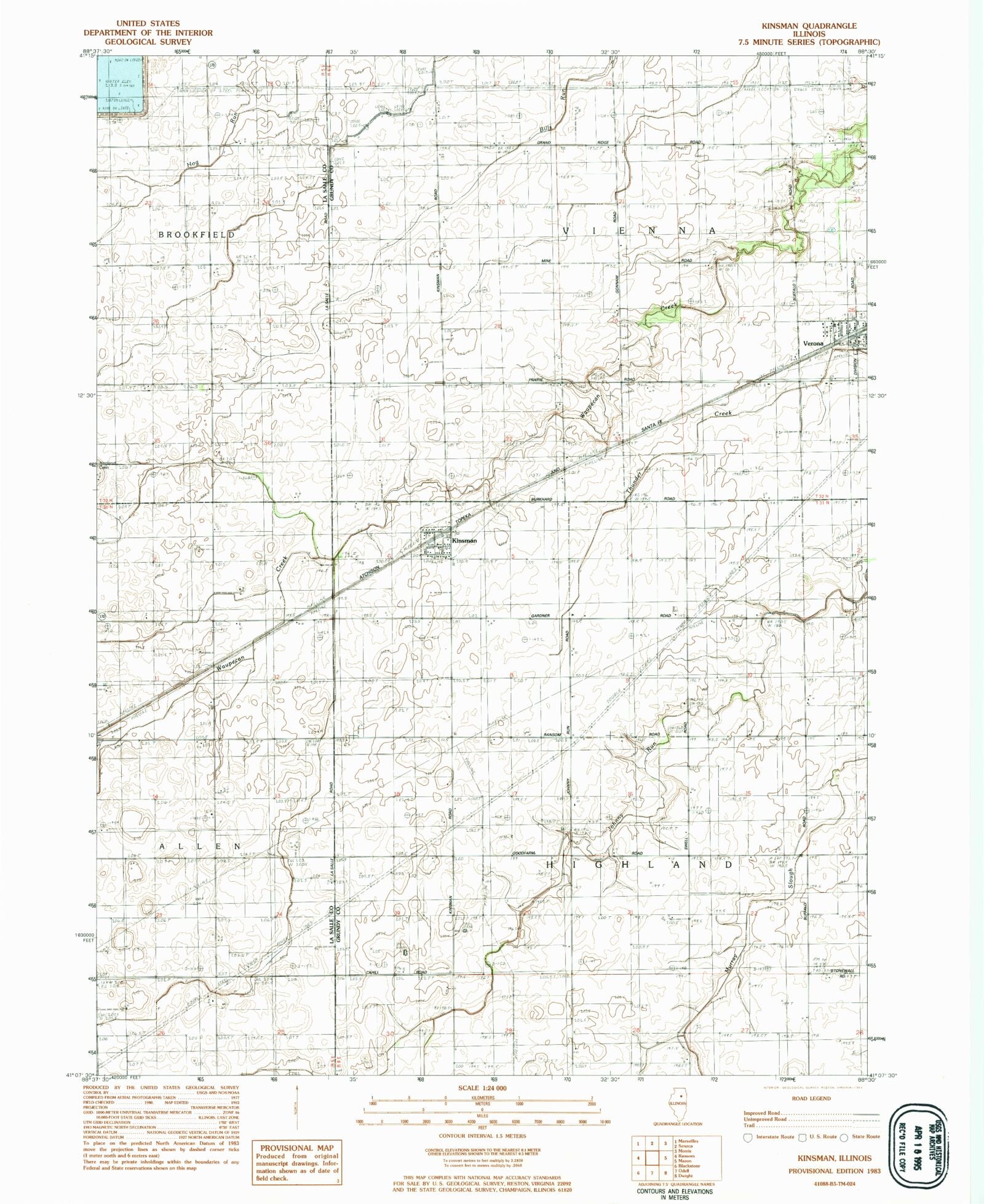 Classic USGS Kinsman Illinois 7.5'x7.5' Topo Map – MyTopo Map Store
