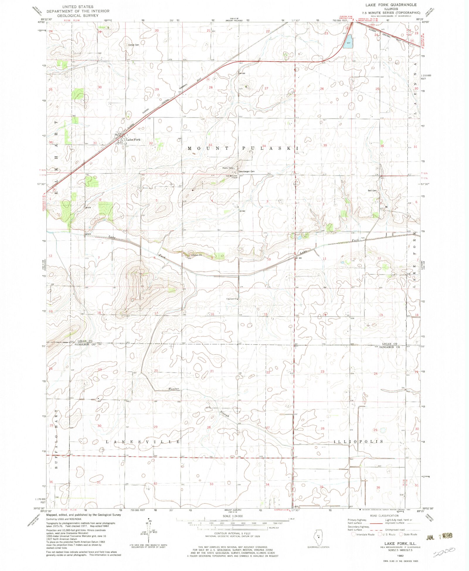 Classic USGS Lake Fork Illinois 7.5'x7.5' Topo Map – MyTopo Map Store