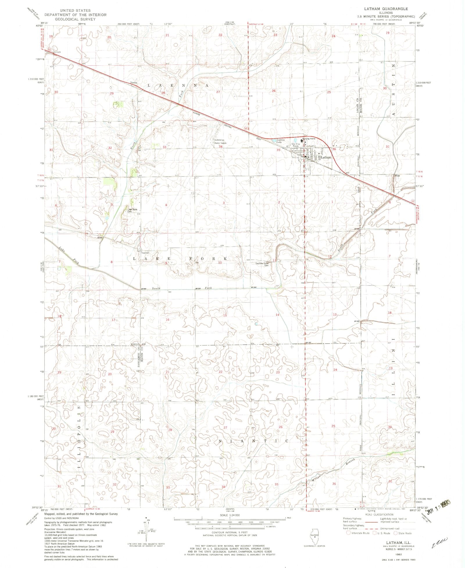 Classic USGS Latham Illinois 7.5'x7.5' Topo Map – MyTopo Map Store