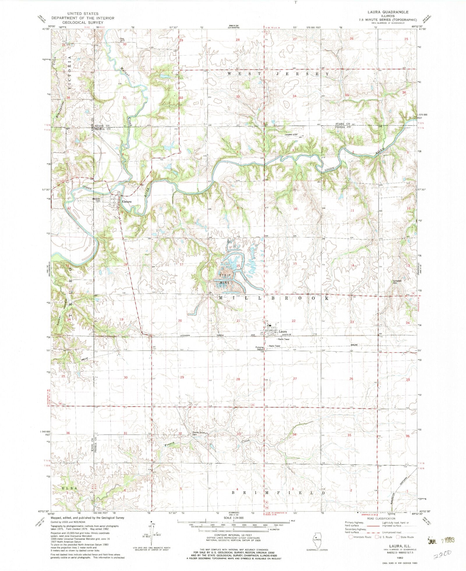 Classic USGS Laura Illinois 7.5'x7.5' Topo Map – MyTopo Map Store