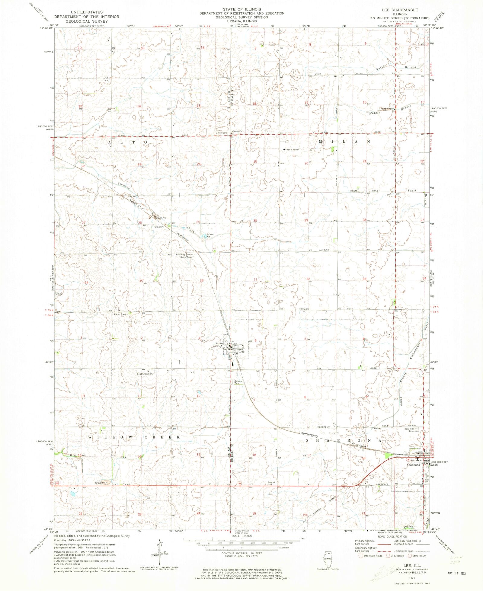 Classic USGS Lee Illinois 7.5'x7.5' Topo Map – MyTopo Map Store