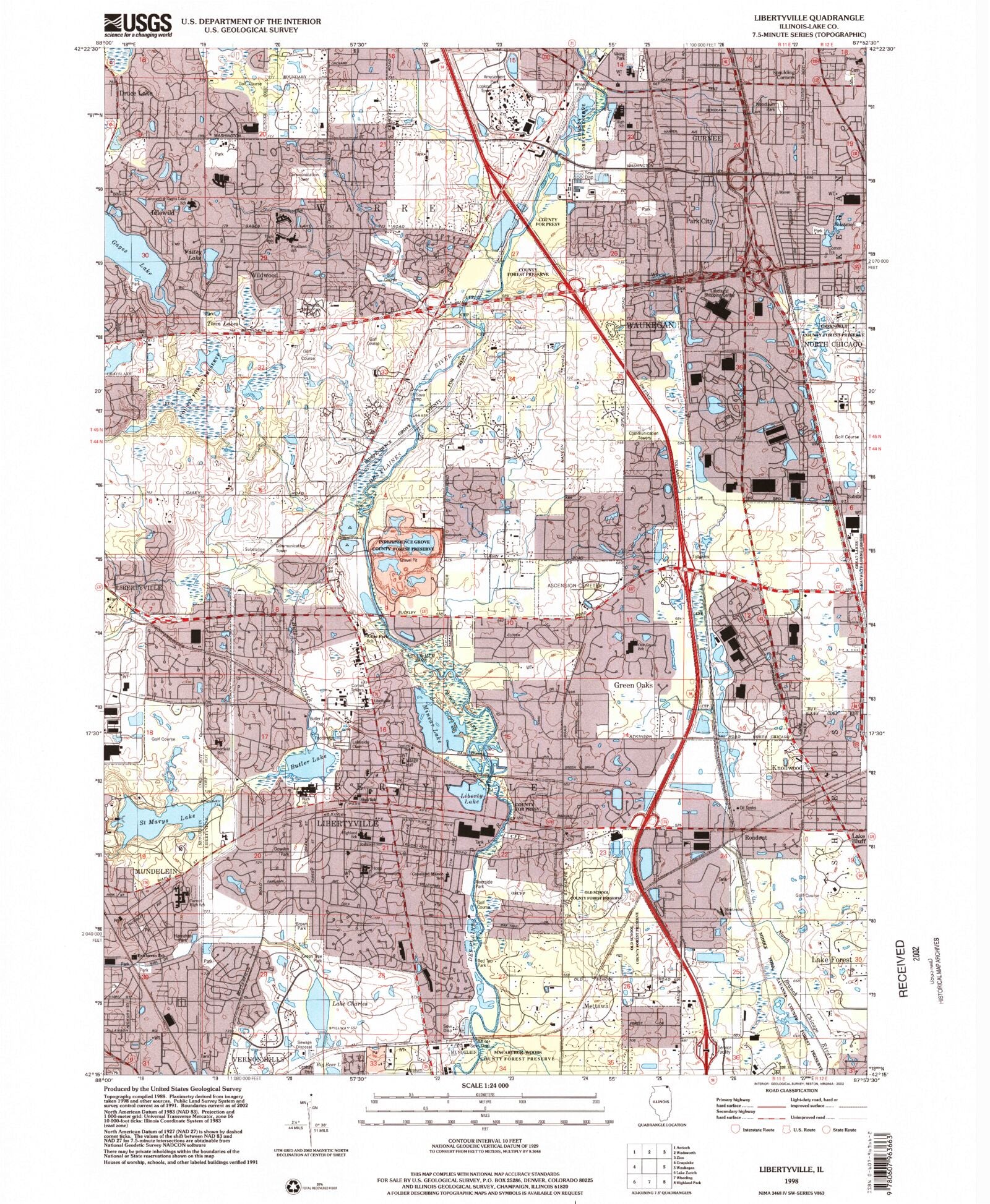 Classic USGS Libertyville Illinois 7.5'x7.5' Topo Map – MyTopo Map Store