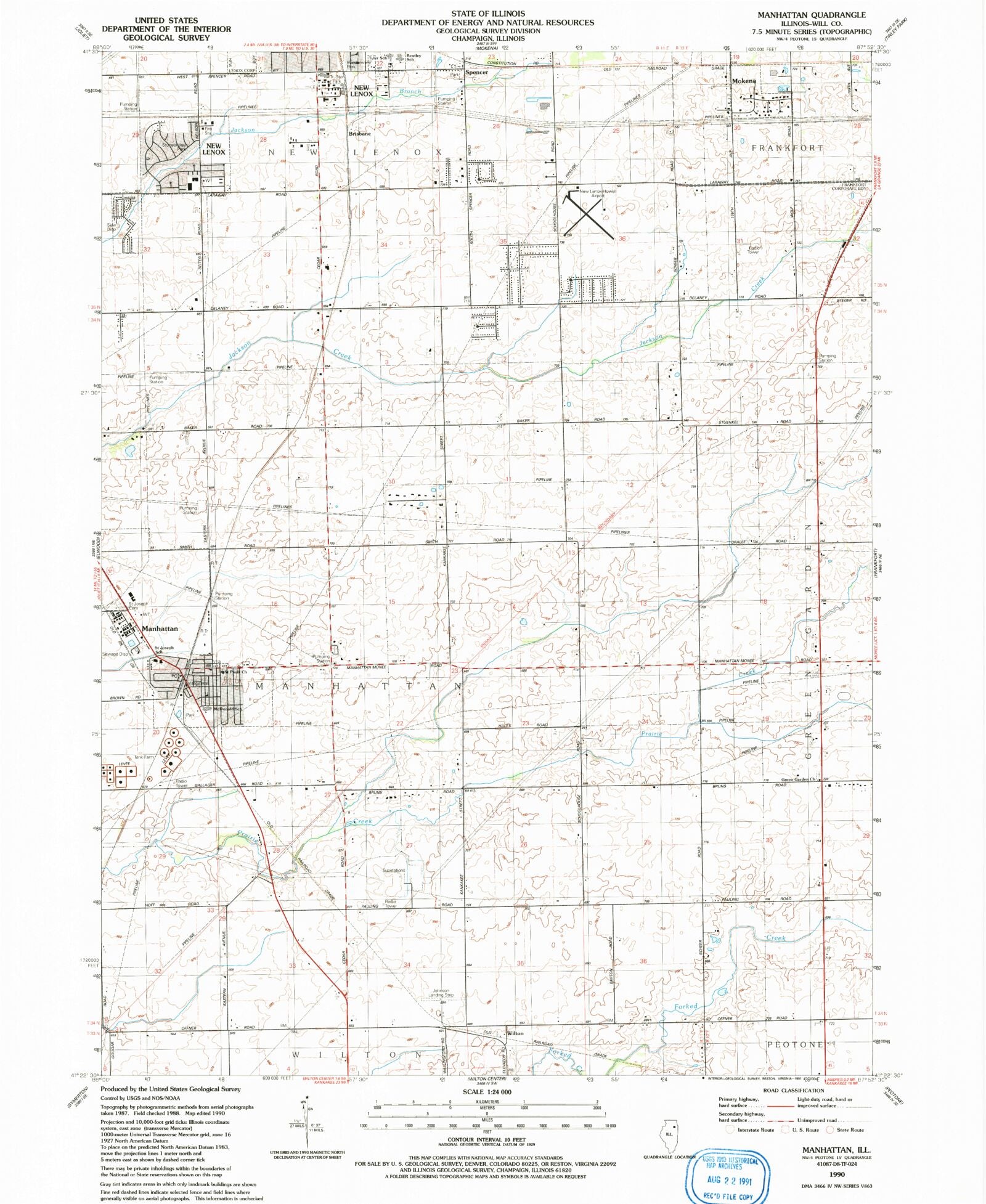 Classic USGS Manhattan Illinois 7.5'x7.5' Topo Map – MyTopo Map Store