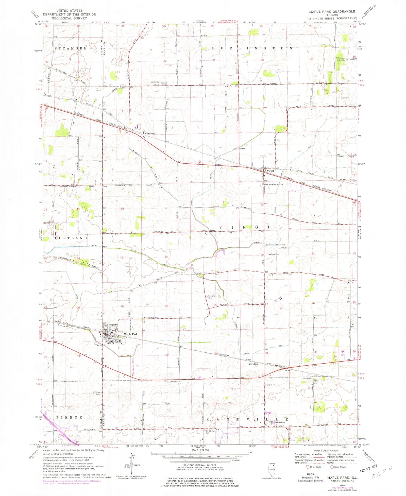 Classic USGS Maple Park Illinois 7.5'x7.5' Topo Map – MyTopo Map Store