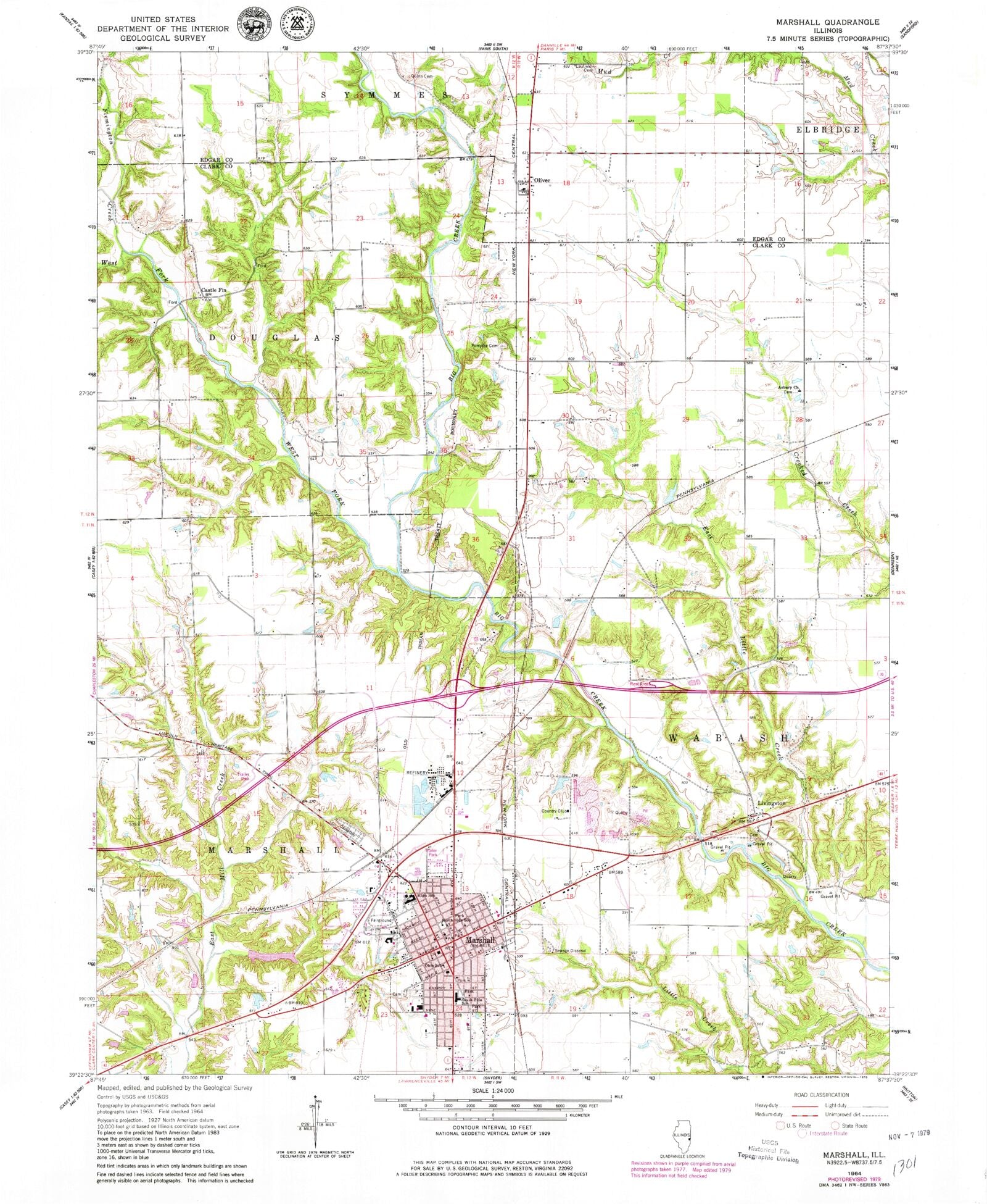 Classic USGS Marshall Illinois 7.5'x7.5' Topo Map – MyTopo Map Store