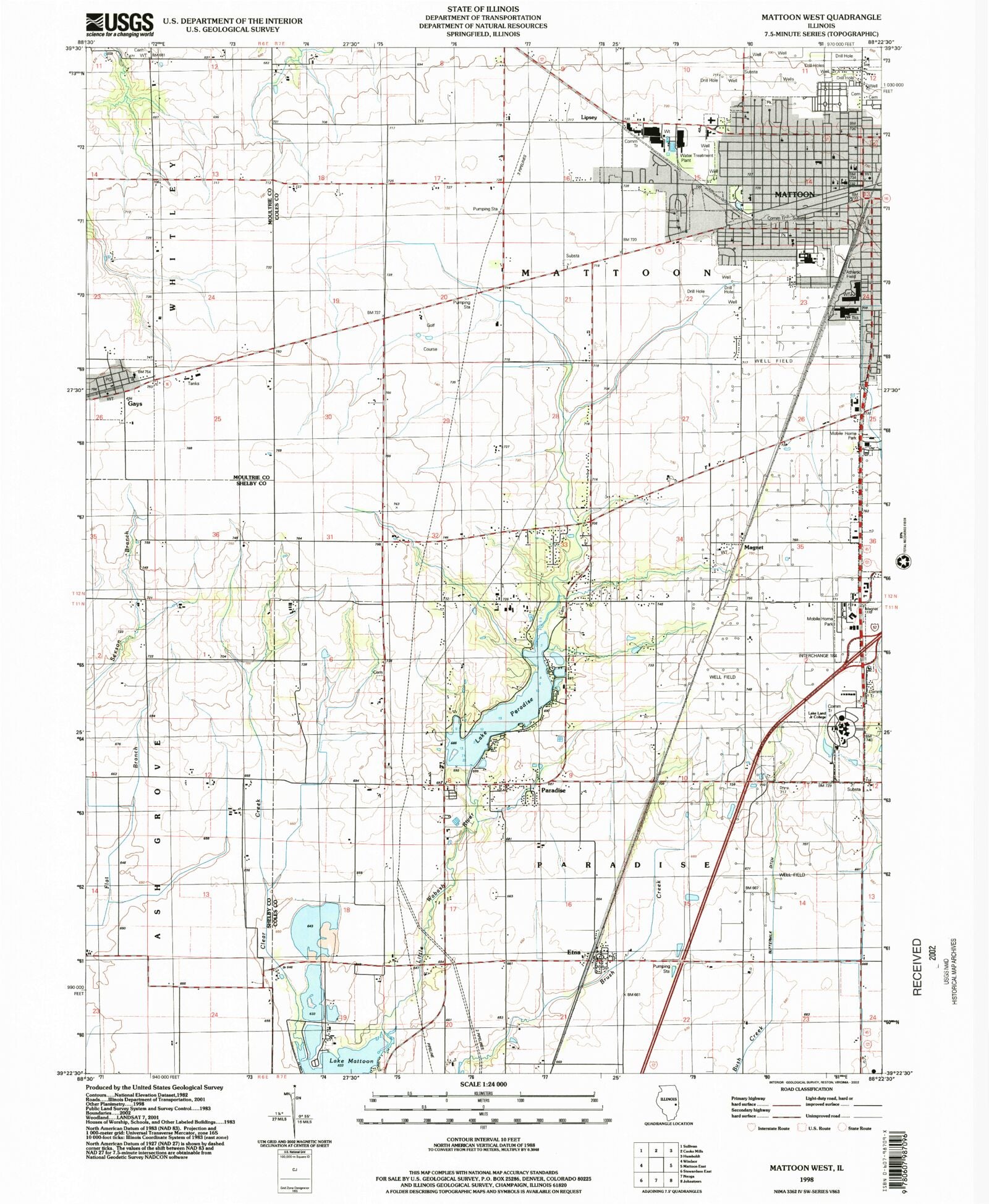 Classic USGS Mattoon West Illinois 7.5'x7.5' Topo Map – MyTopo Map Store