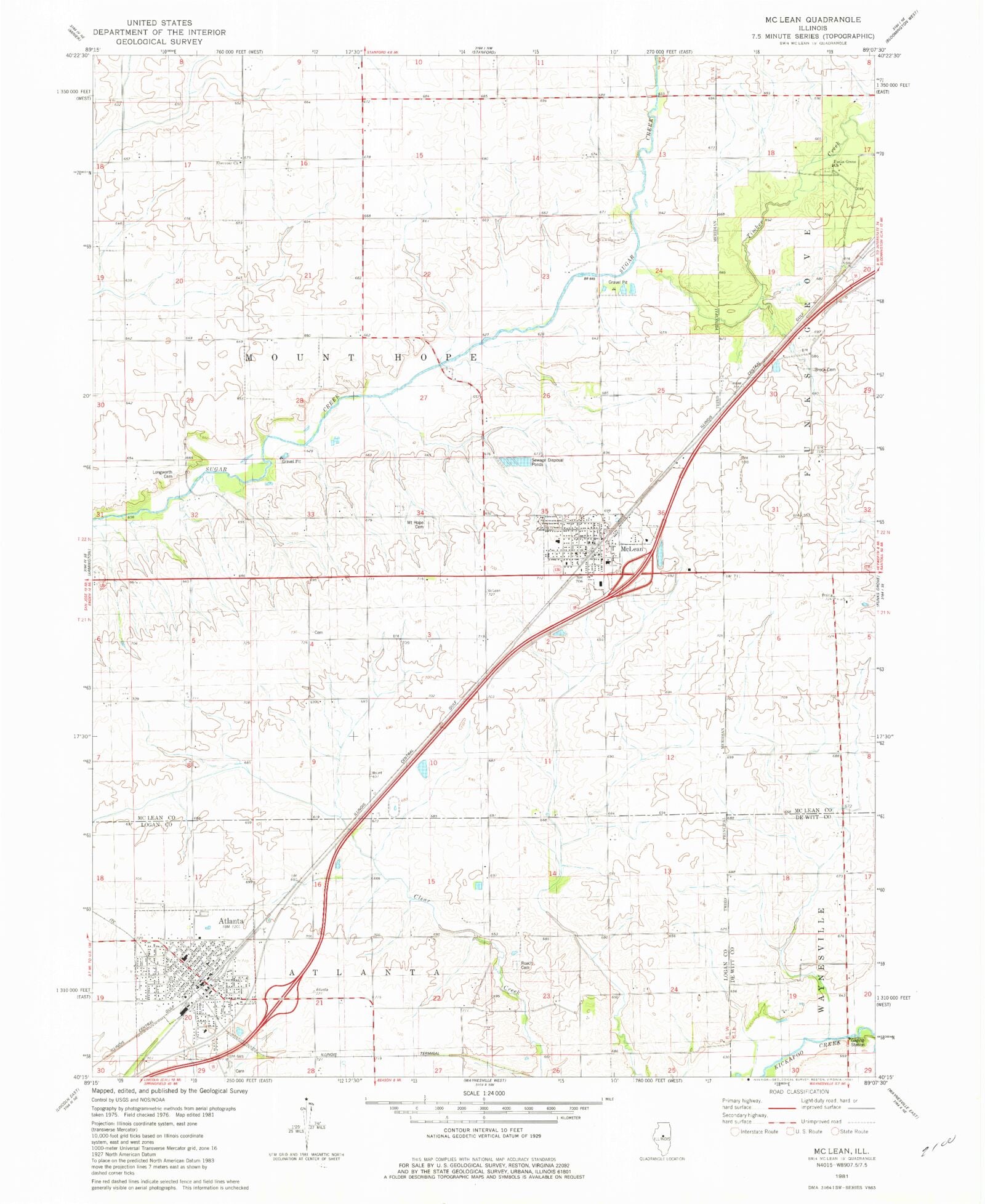 Classic USGS McLean Illinois 7.5'x7.5' Topo Map – MyTopo Map Store