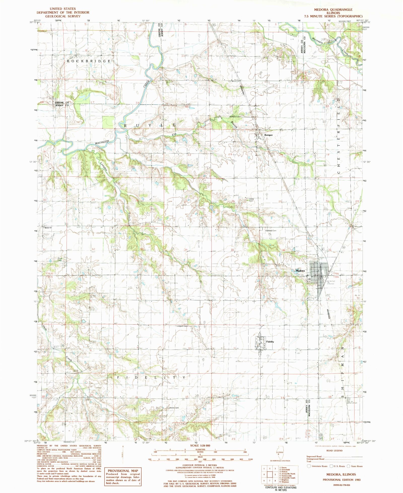 Classic USGS Medora Illinois 7.5'x7.5' Topo Map – MyTopo Map Store